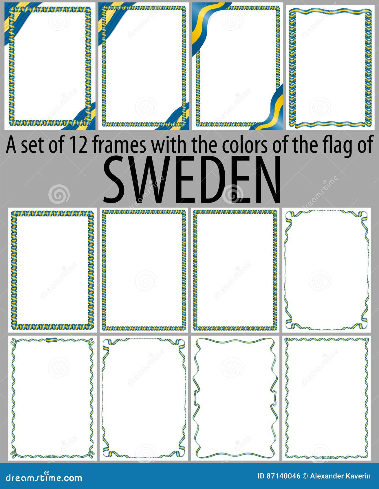 Set of 12 Frames with the Colors of the Flag of Sweden Stock Vector ...