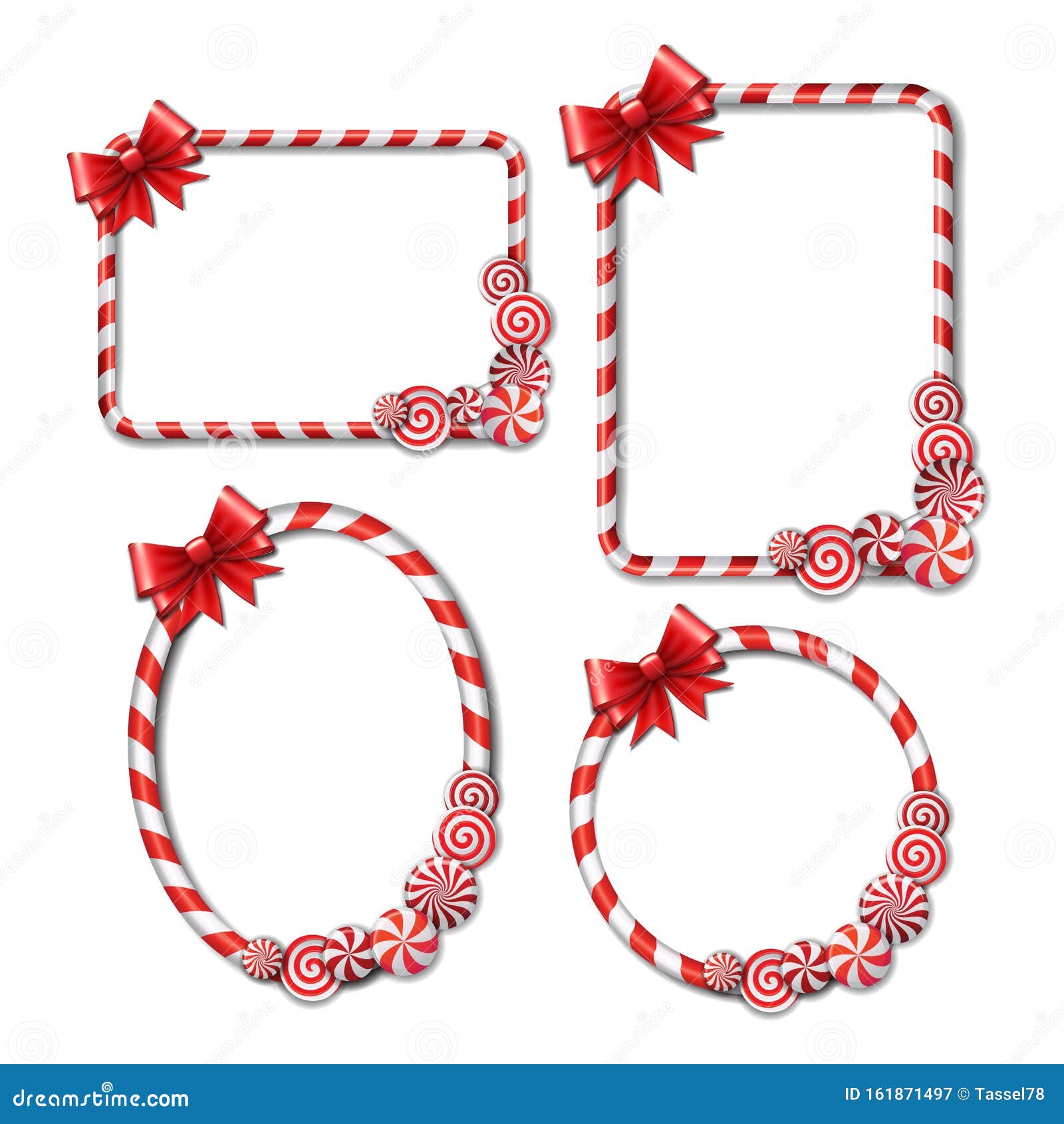 Set of Frames Made of Candy Cane, with Red and White Candies and Red ...