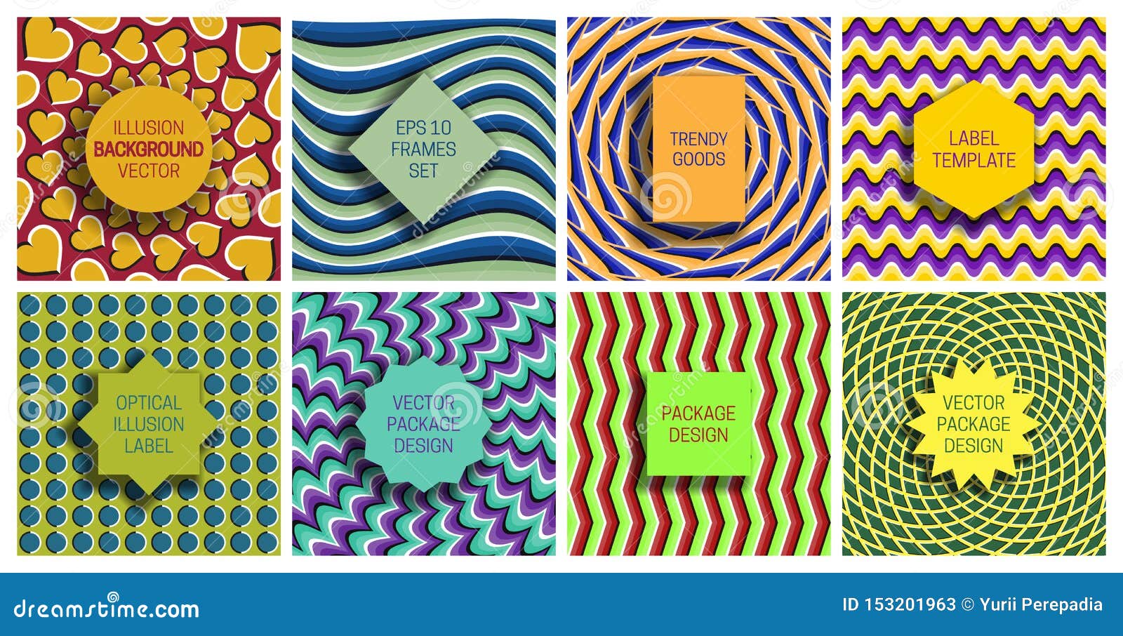 Set of Frames on Optical Illusion Backgrounds. Trendy Labels Templates ...