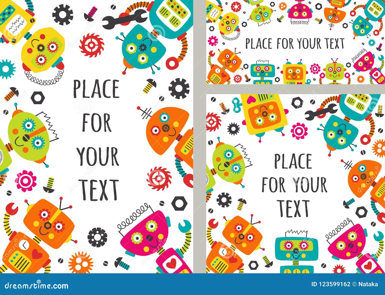 Set Of Frames With Robots Stock Vector Illustration Of Cheerful