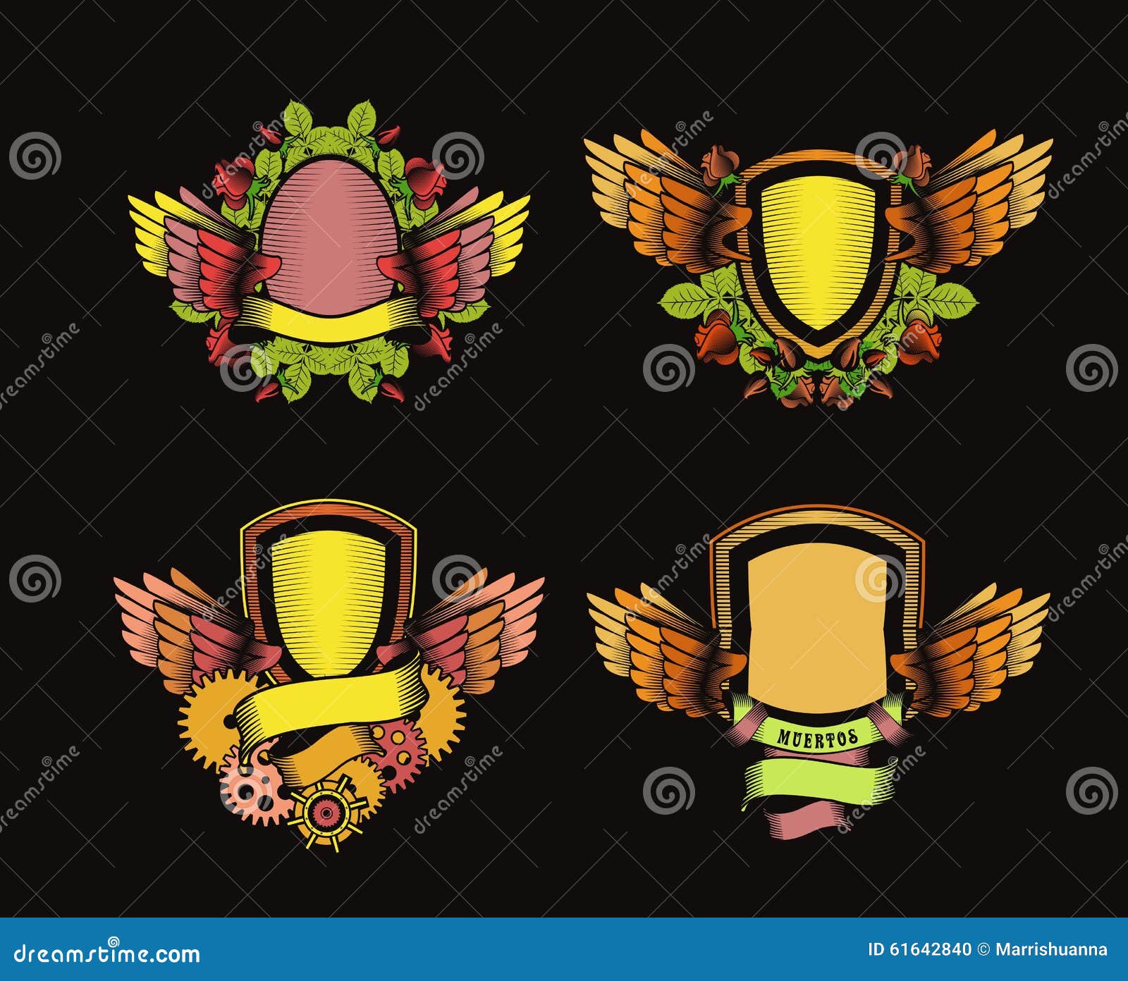 Set of frames with wings stock vector. Illustration of feather - 61642840