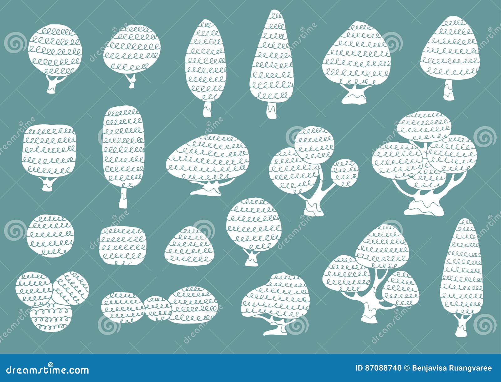 Set of Free Hand Drawn Trees Cartoon Character, Vector Illustration ...