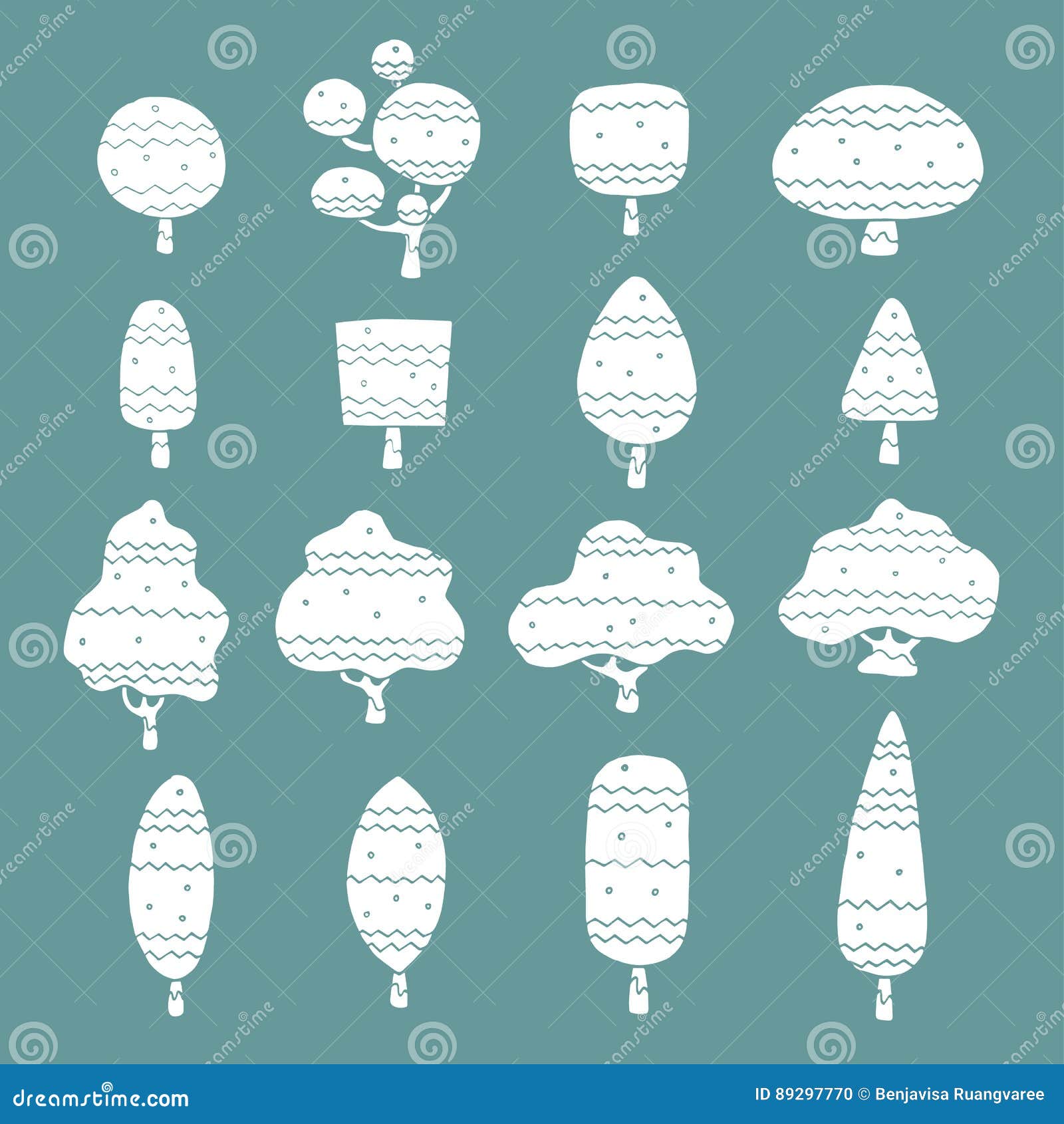 Set of Free Hand Drawn Trees Cartoon Character, Vector Illustration ...