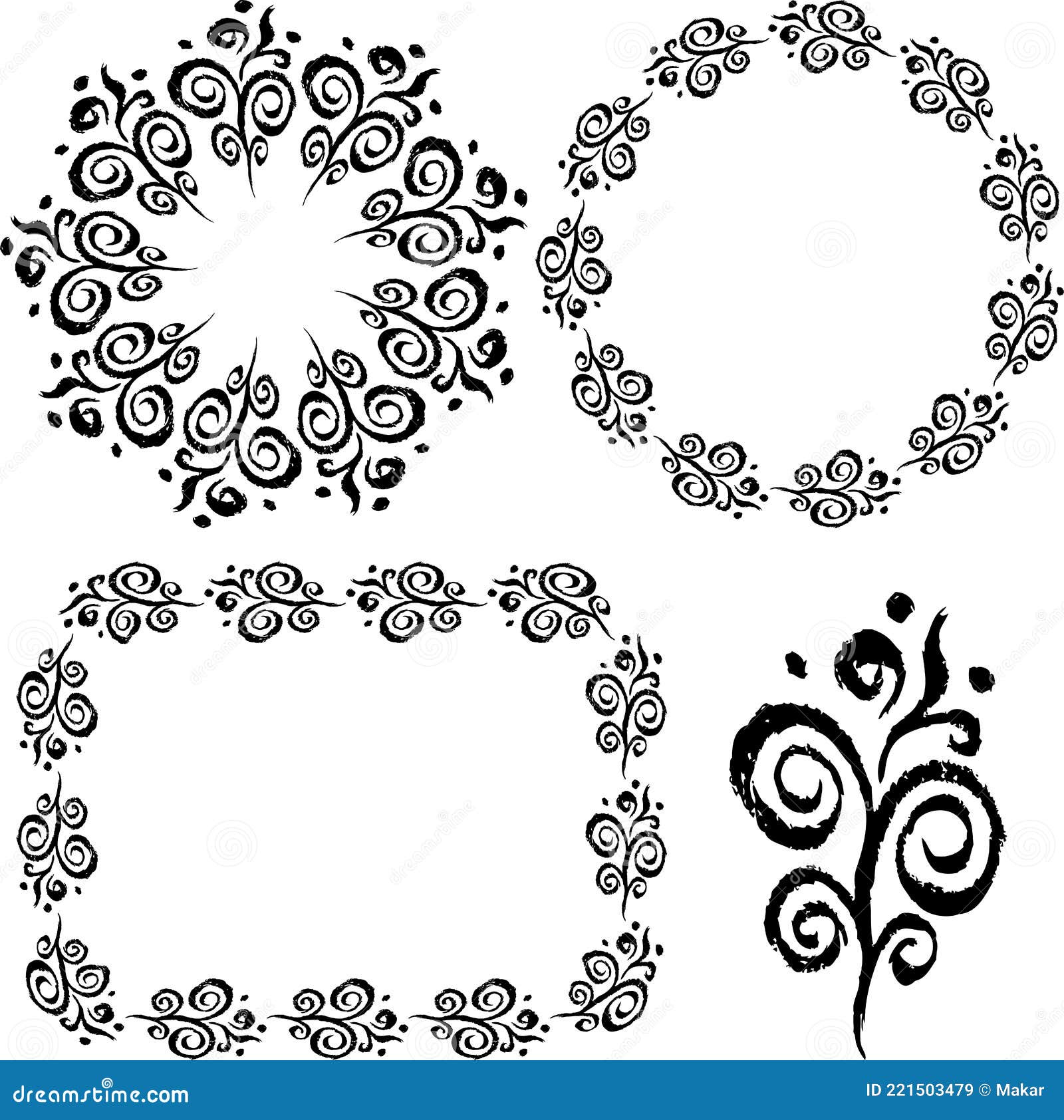 Set of Freehand Drawings Decorative Floral Borders from Vintage Design ...