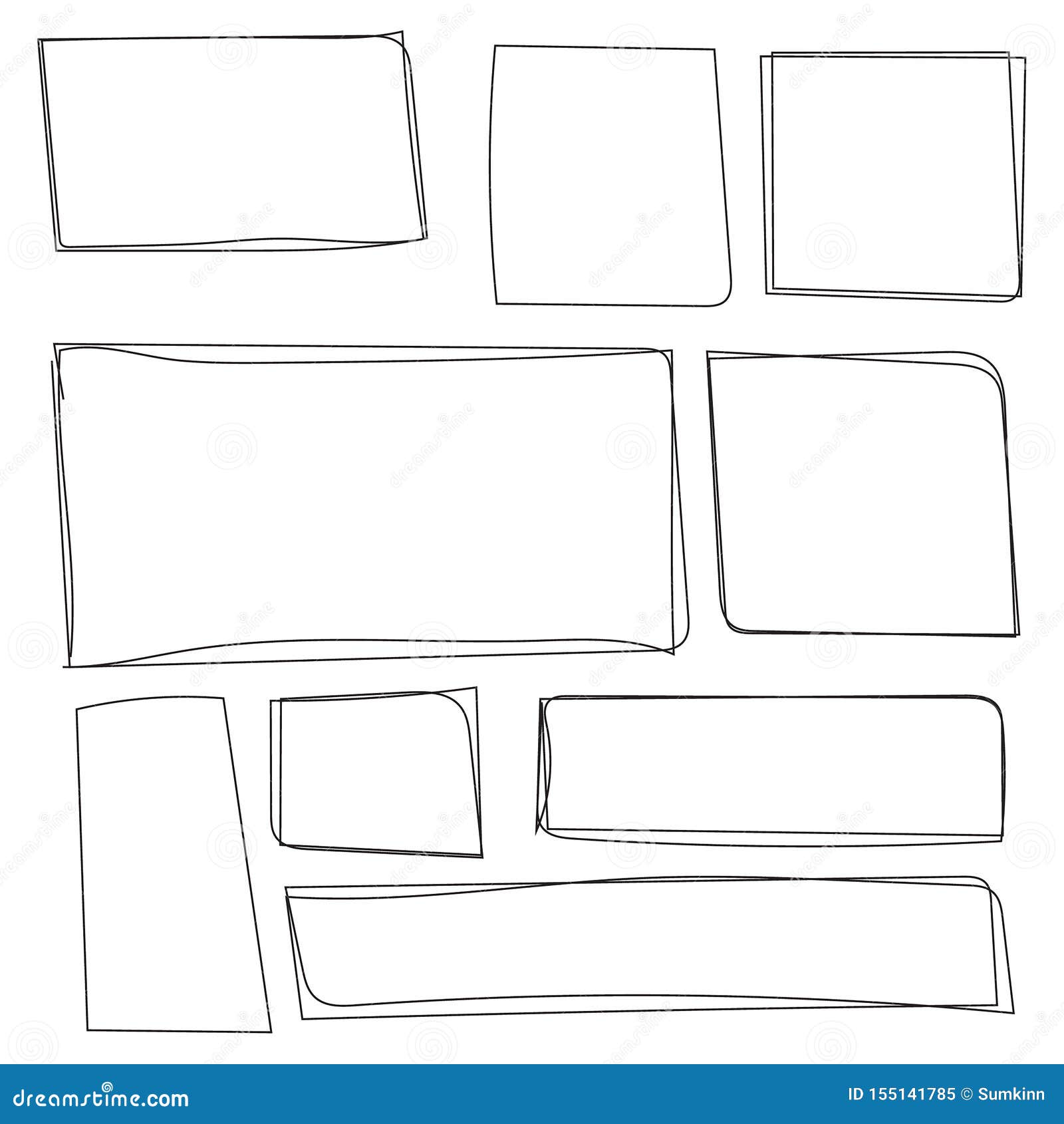 Set of Freehand Drawn Shape. Stock Vector - Illustration of blank ...