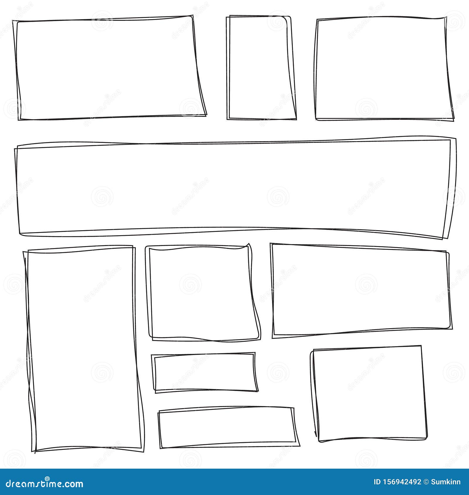 Set of Freehand Drawn Shape. Stock Vector - Illustration of blank ...