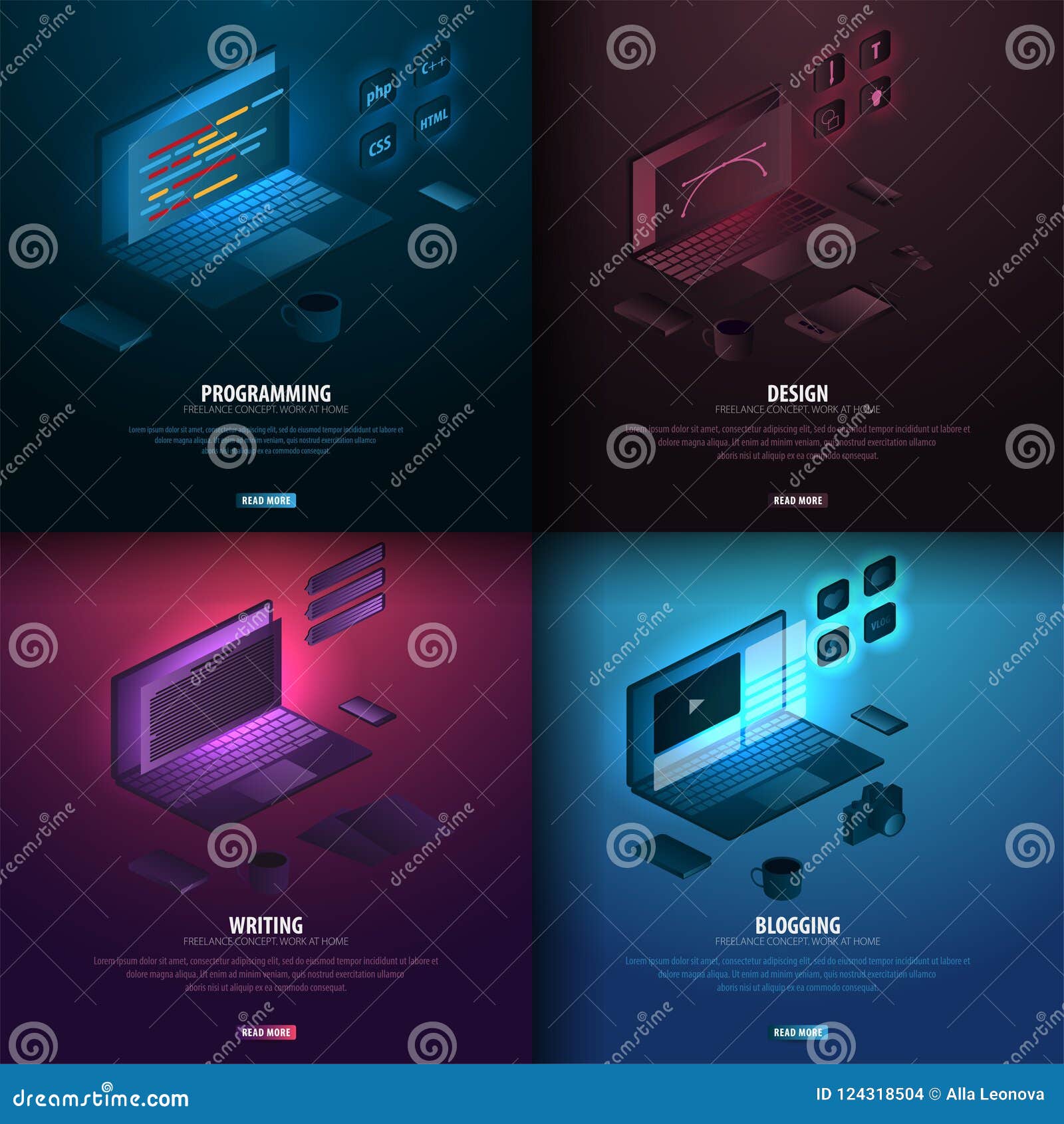 Set of Freelance Profession - Programming, Design, Writen and Blogging ...