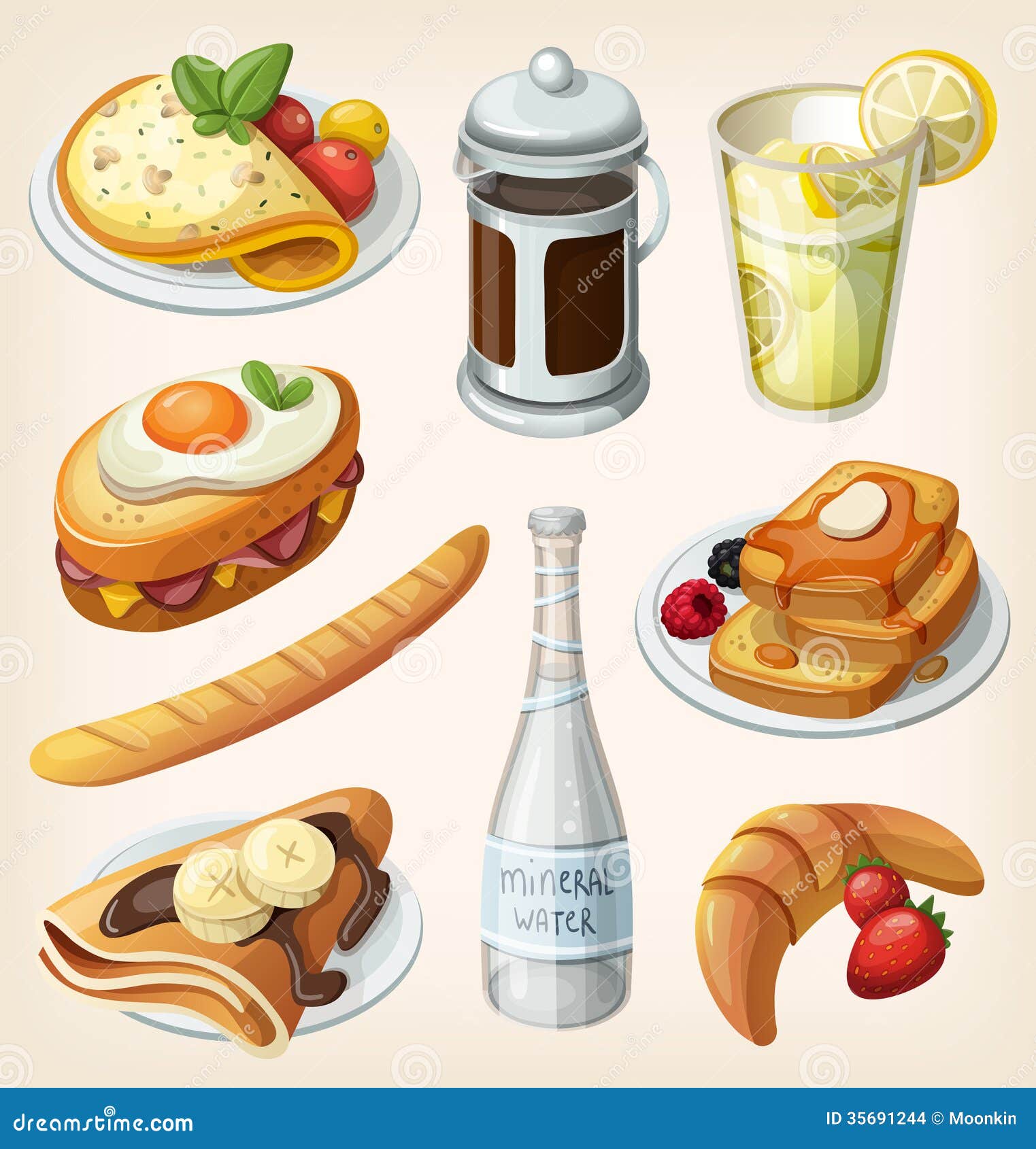 Set of French Breakfast Elements Stock Vector - Illustration of ...