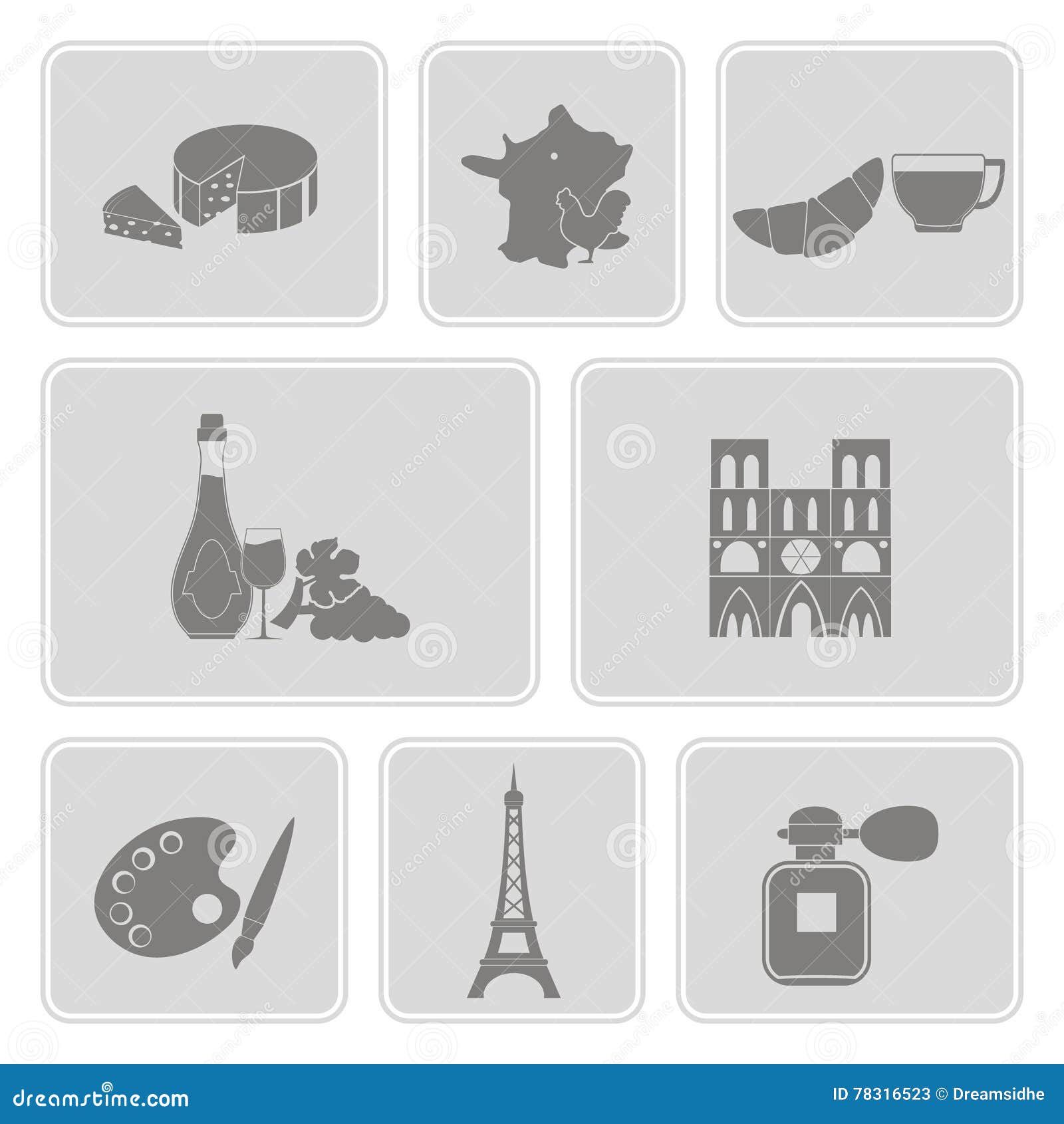 Set with french icons stock vector. Illustration of tourism - 78316523