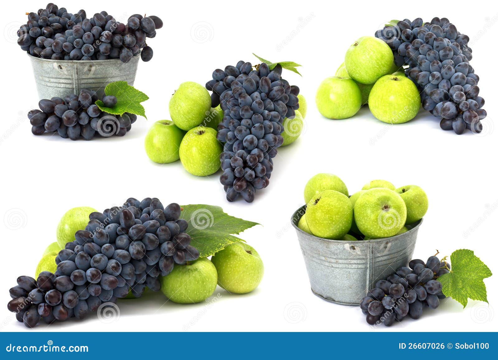 Set of Fresh Apples and Grape on White Stock Photo - Image of crop ...