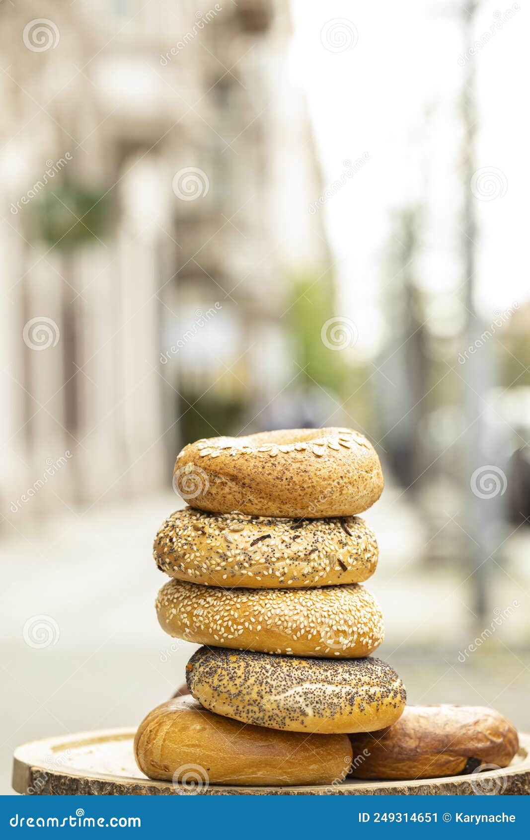 Different Types of Bagels in a Stack Stock Image - Image of grain ...
