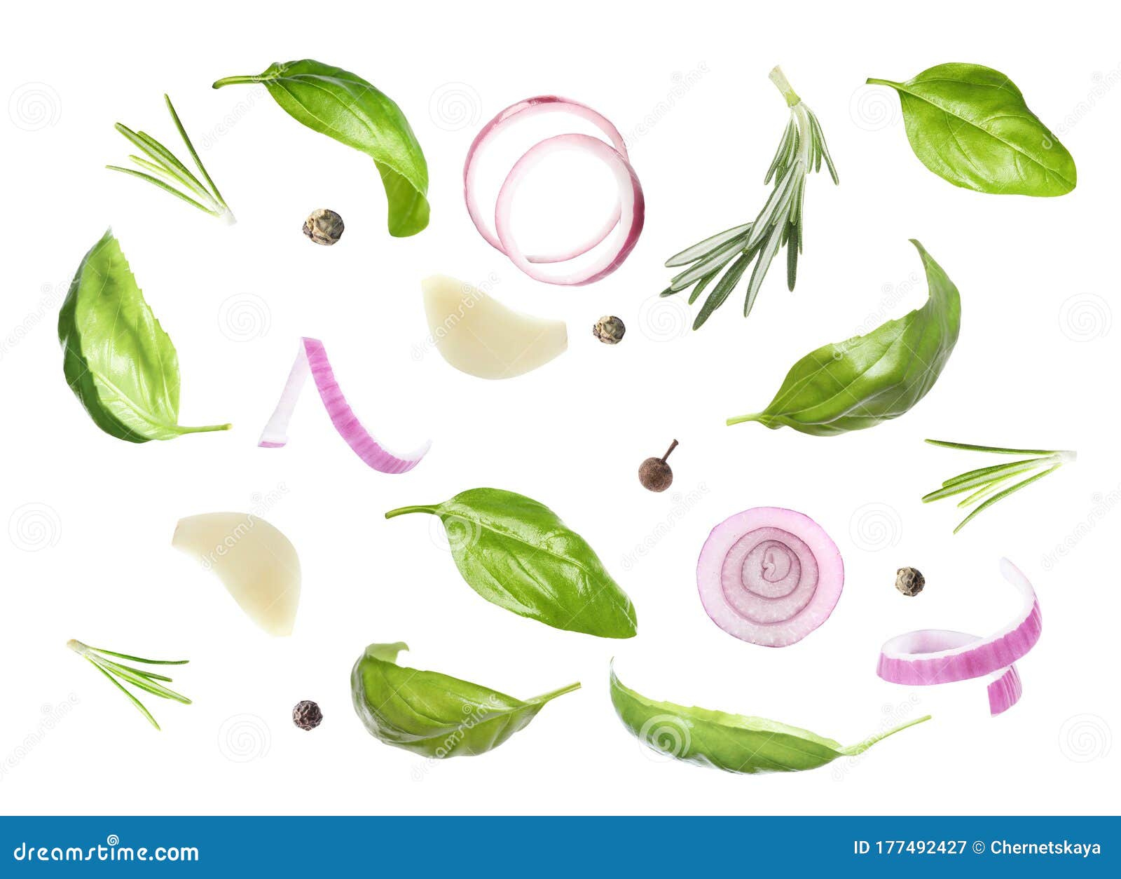 Set with Fresh Basil Leaves and Other Ingredients on Background Stock ...