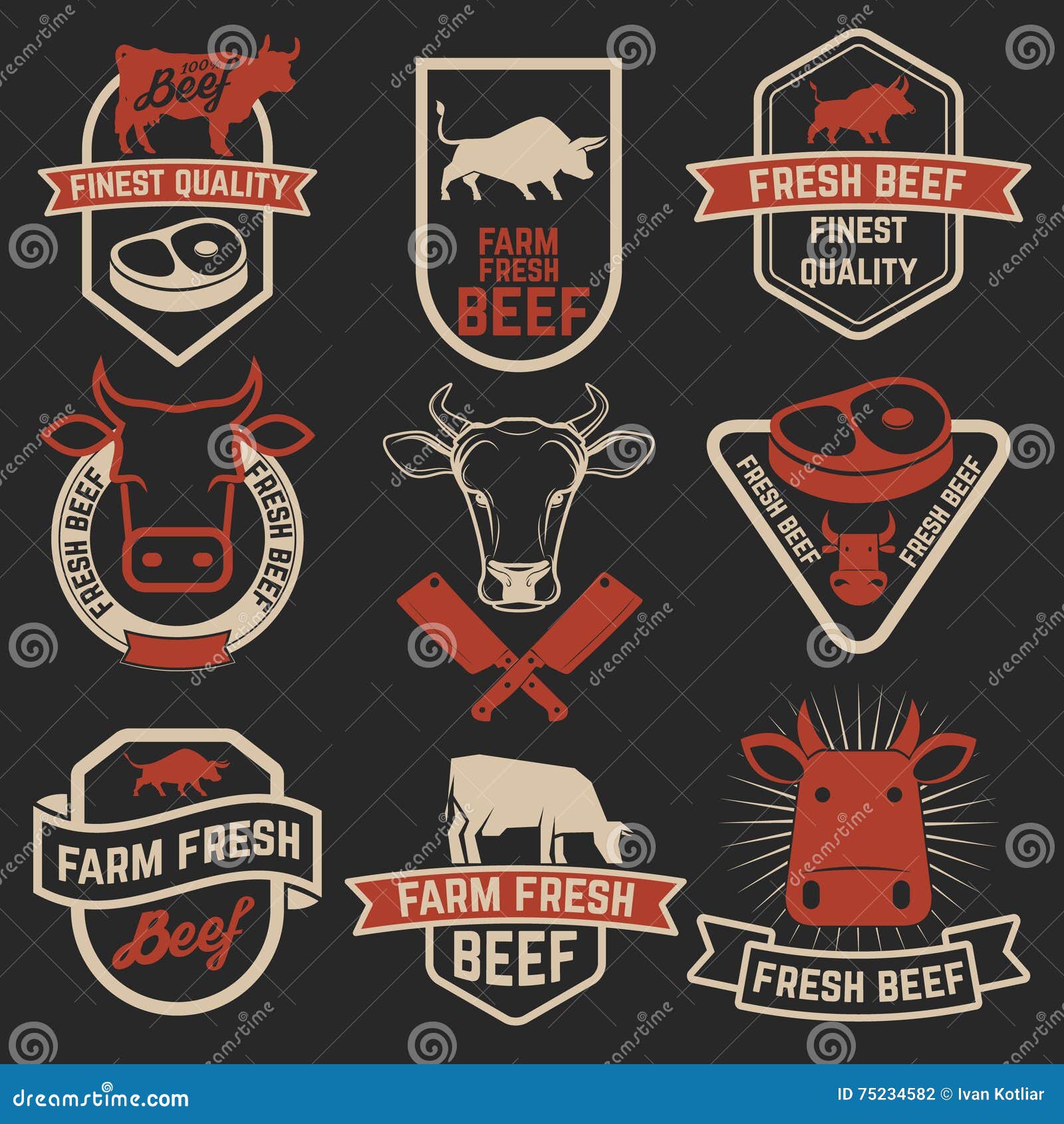 Set of Fresh Beef Labels. Butchery Shop Emblems Stock Vector ...
