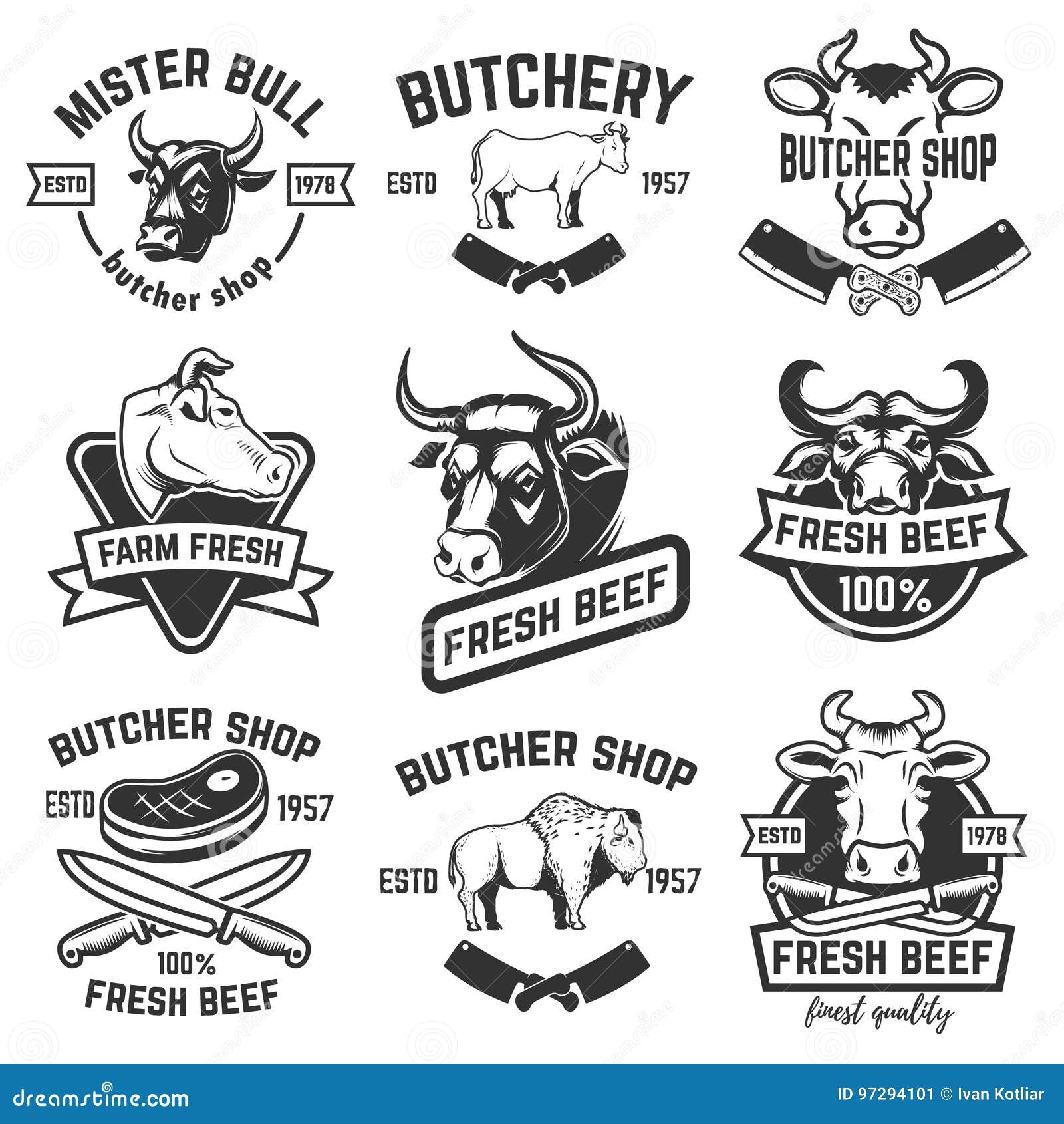 Set of Fresh Beef Labels Isolated on White Background. Design Elements ...