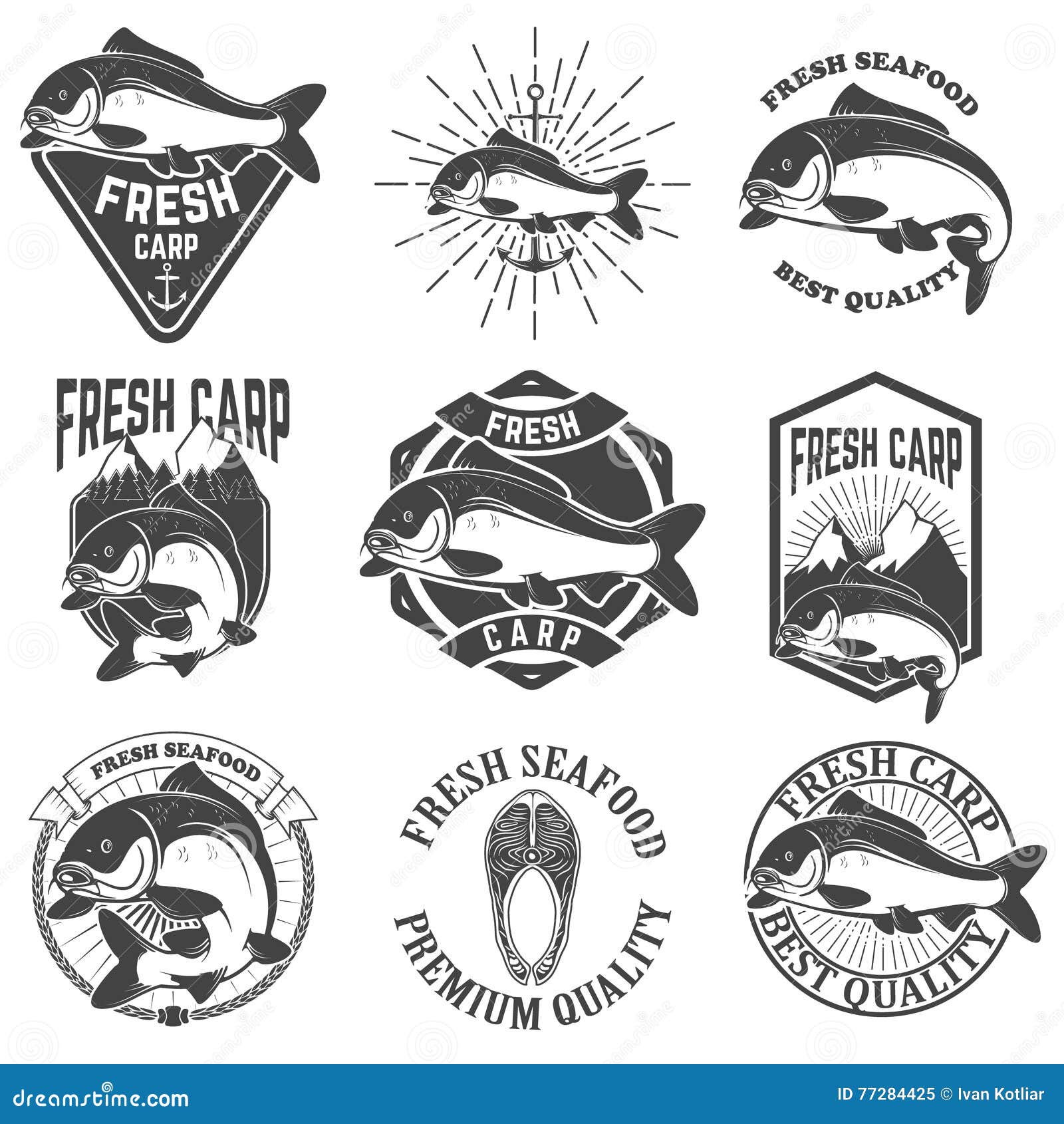 Set of the Fresh Carp Labels, Emblems and Design Elements. Carp Stock ...