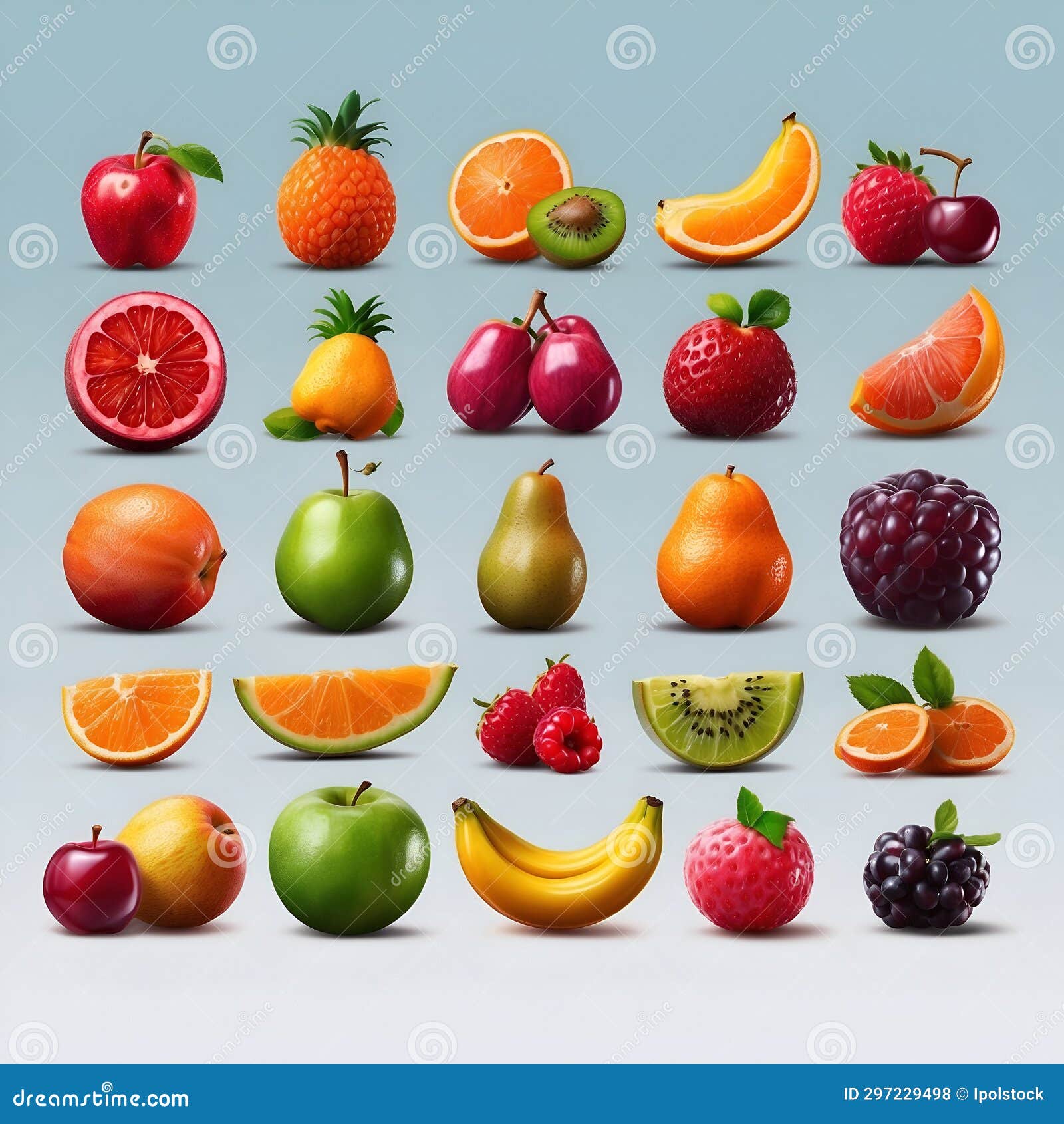 Set of Fresh Fruit Icons, Glassy 3D Look Stock Illustration ...