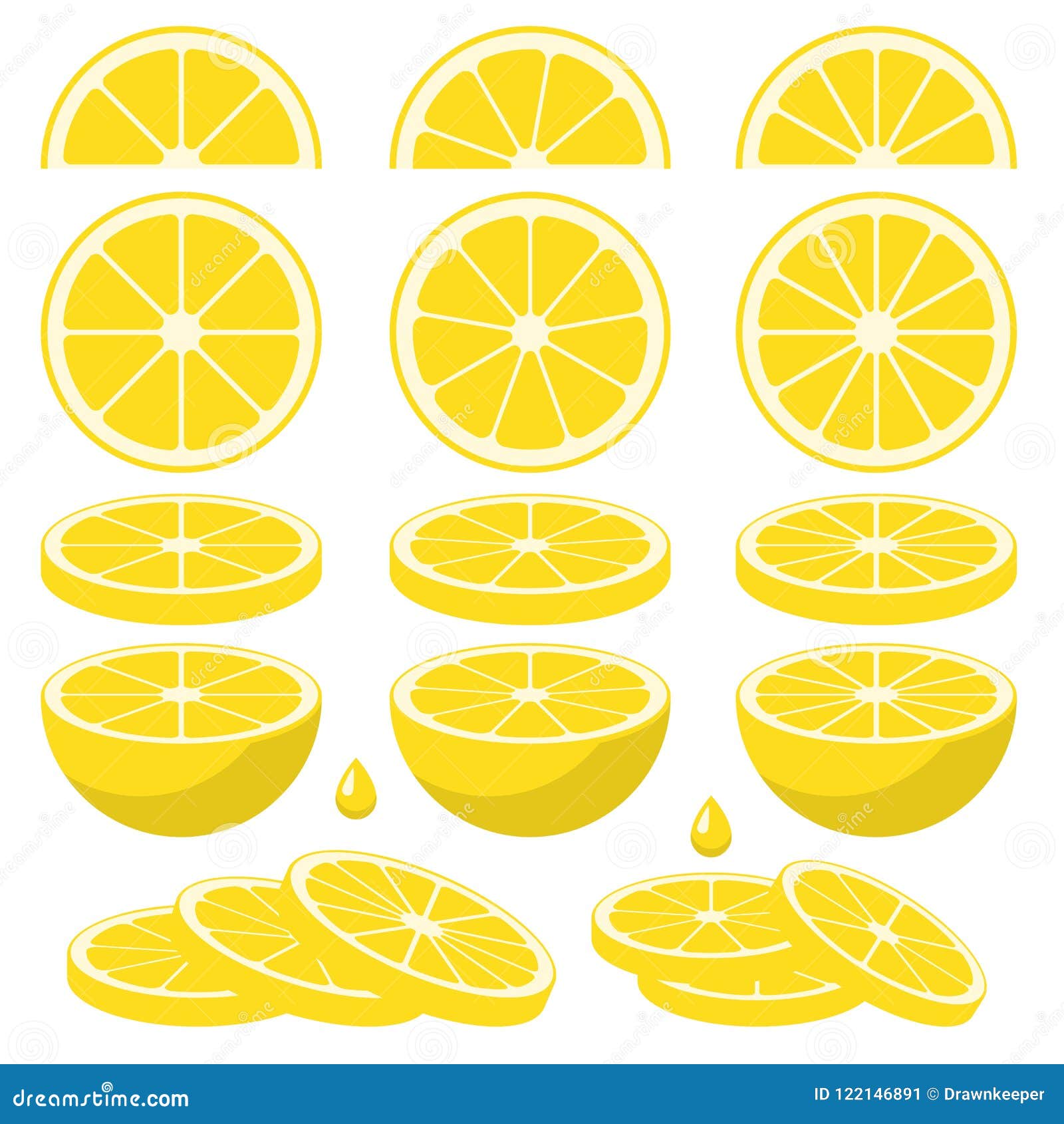 Set of fresh lemon slices stock vector. Illustration of natural - 122146891