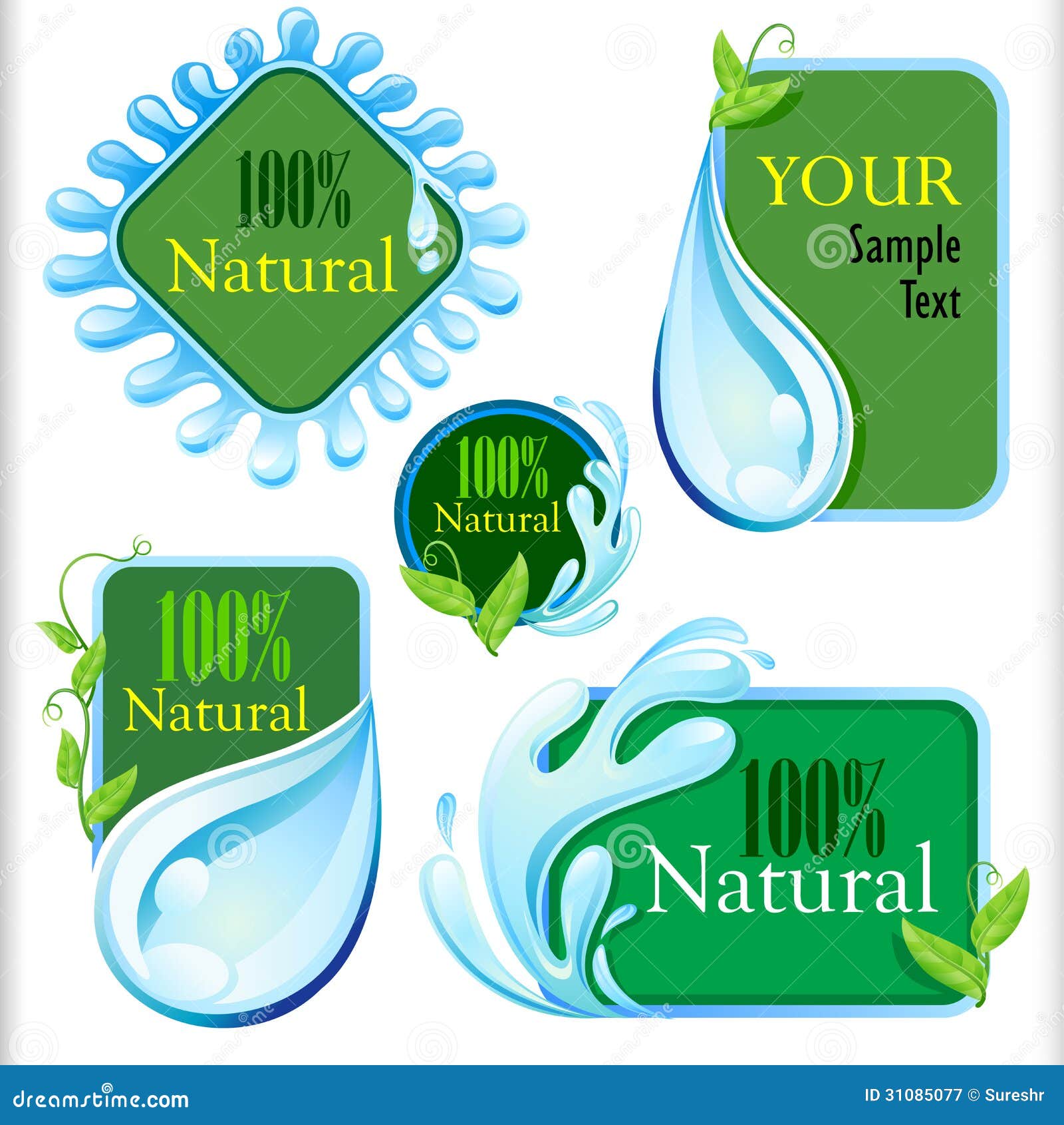 Set of Fresh and Natural Water Labels Stock Vector - Illustration of ...
