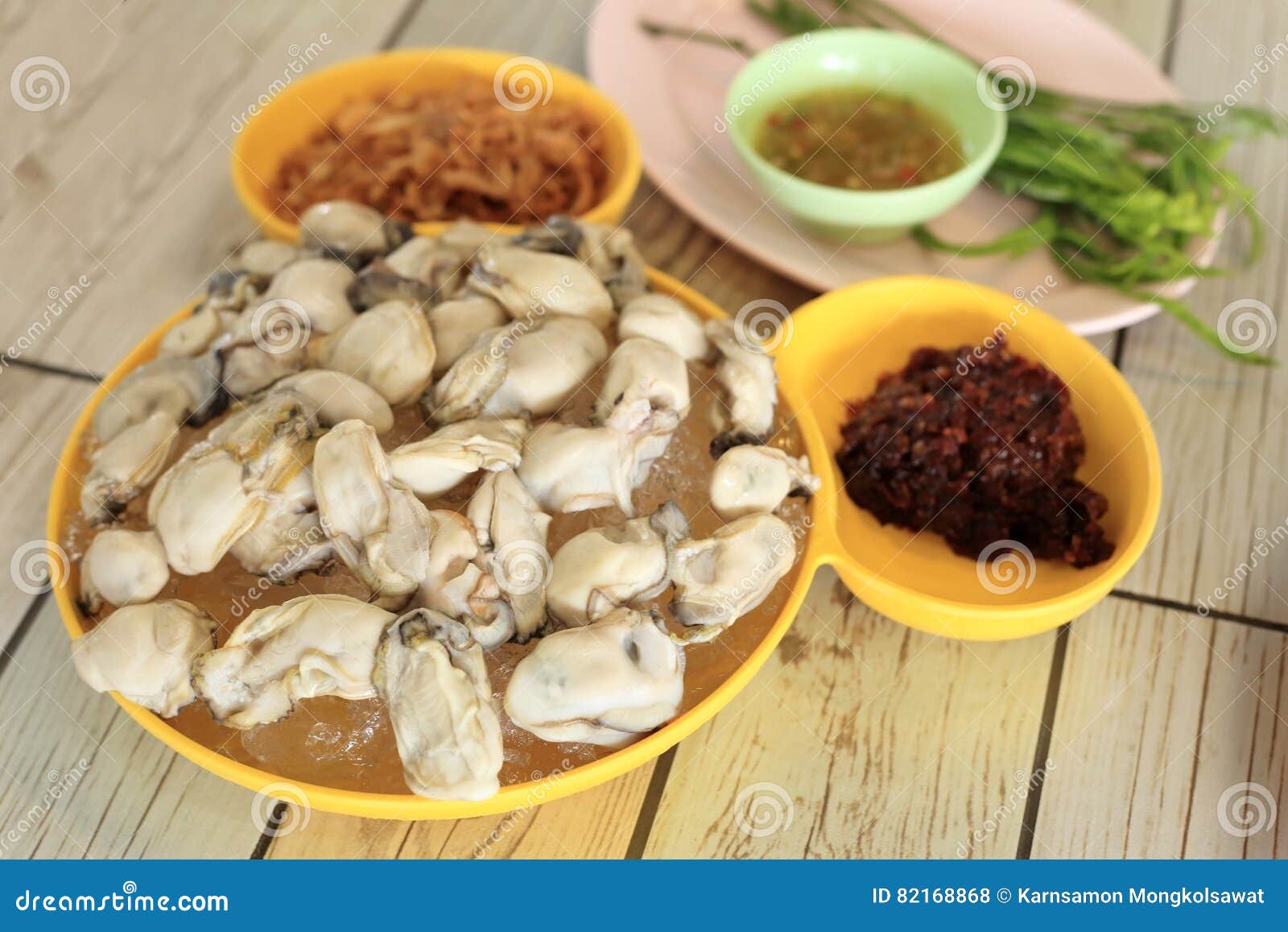 Set of Fresh Oysters with Chilli Paste, Thai Style Seafood Recipe Stock ...