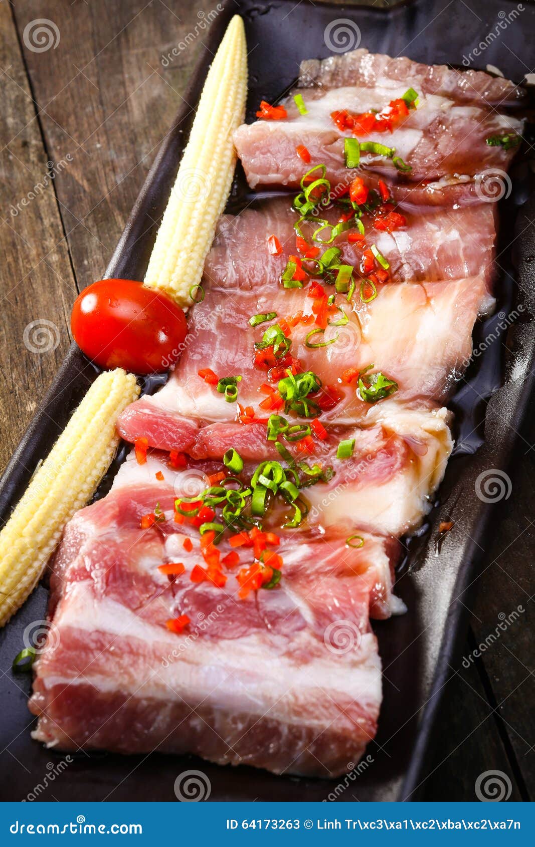 Set of Fresh Pork Chops with Roasted Baby Corn Stock Image - Image of ...