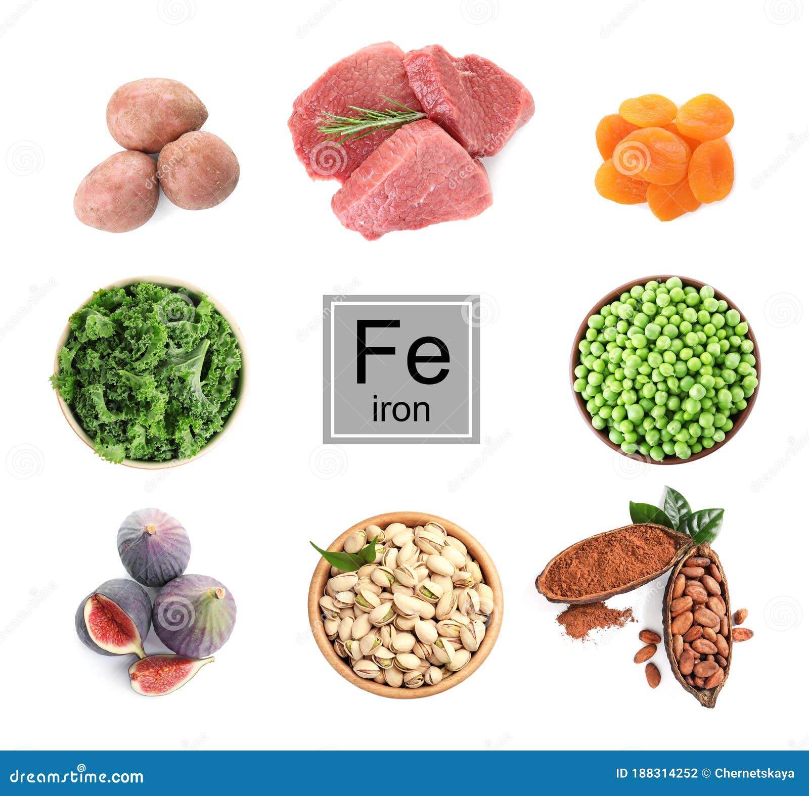 Set with Fresh Products Rich in Iron on Background, Top View Stock ...