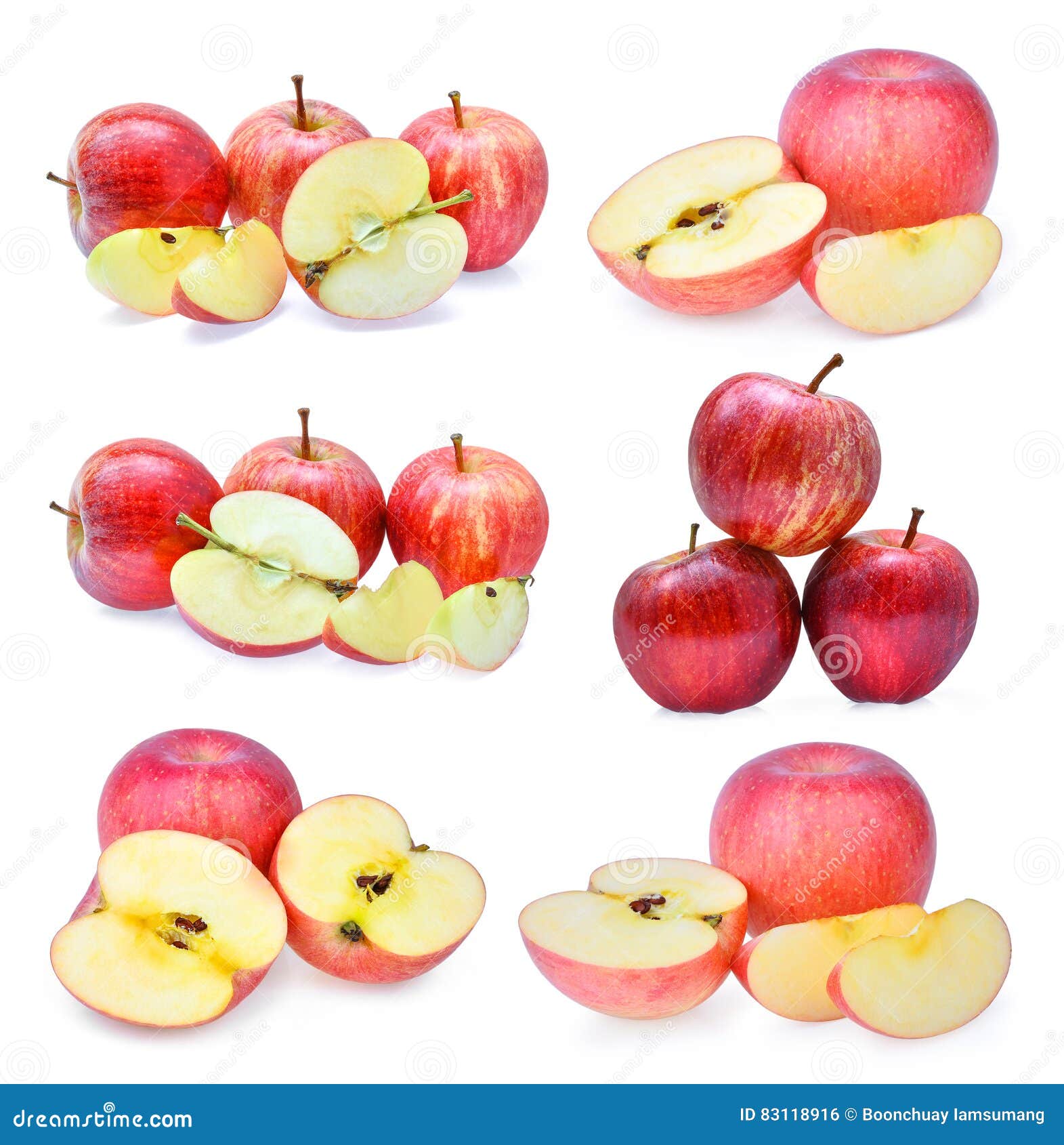 Set of Fresh Red Gala Apples with Slice Isolated on White Background ...