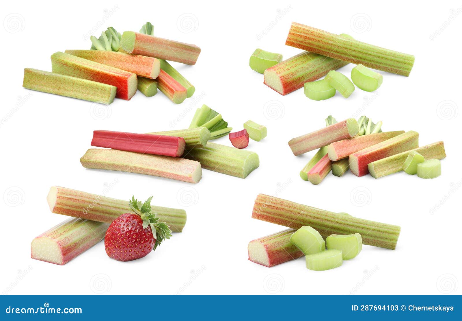 Set with Fresh Rhubarb Stalks Isolated on White Stock Image - Image of ...