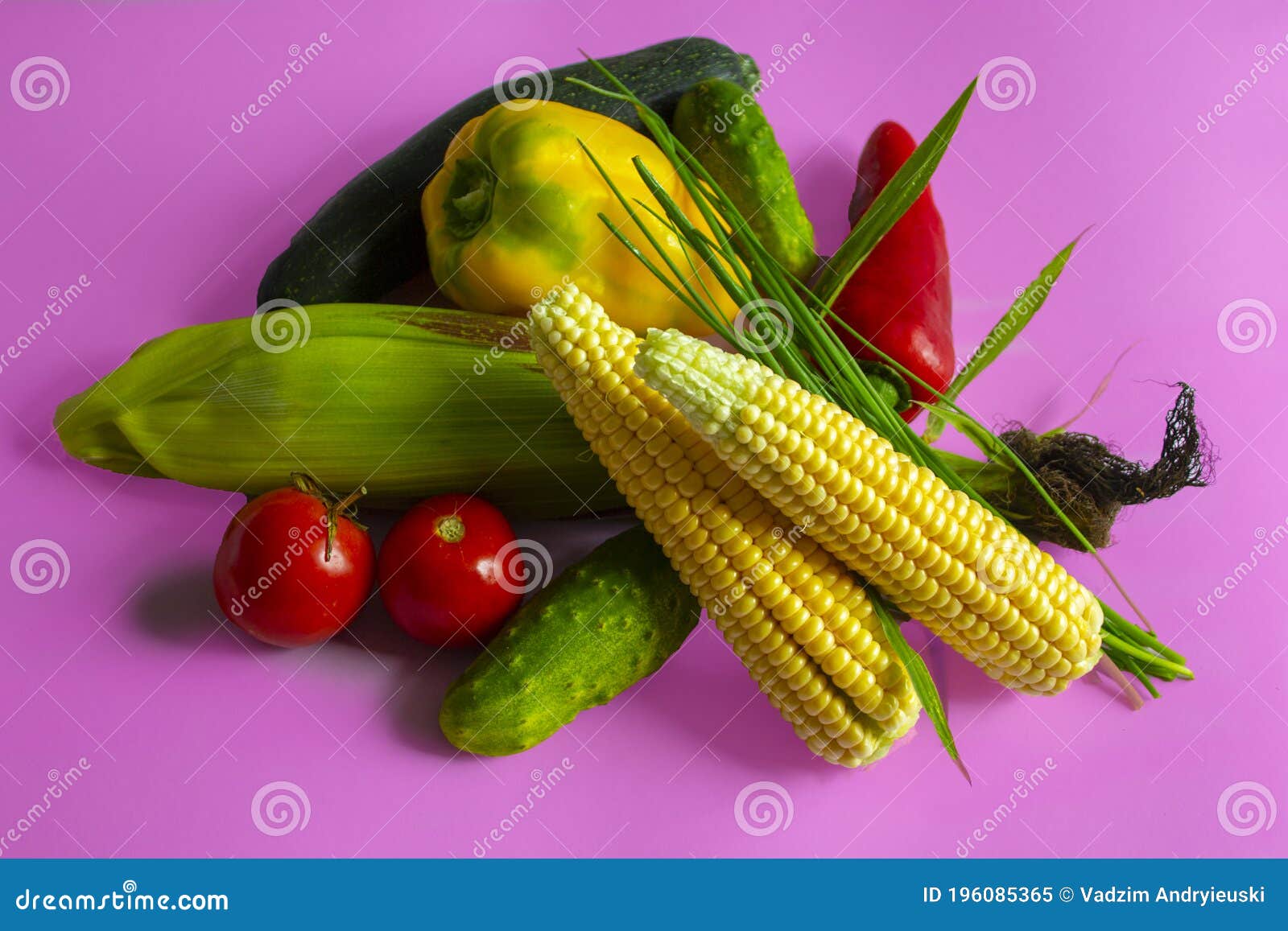 Set of Fresh Vegetables on Pink Background Stock Image - Image of ...