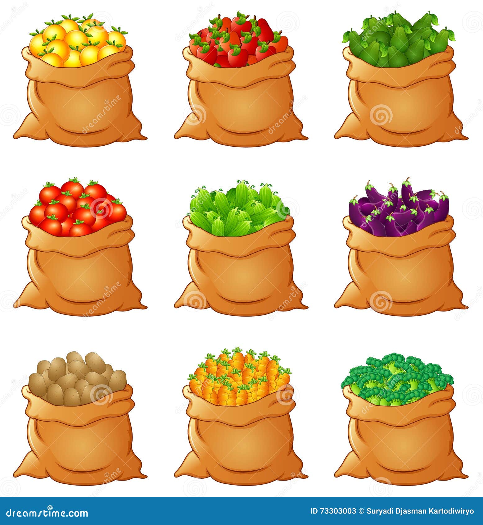 Set of Fresh Vegetables in Sack Stock Vector - Illustration of ...