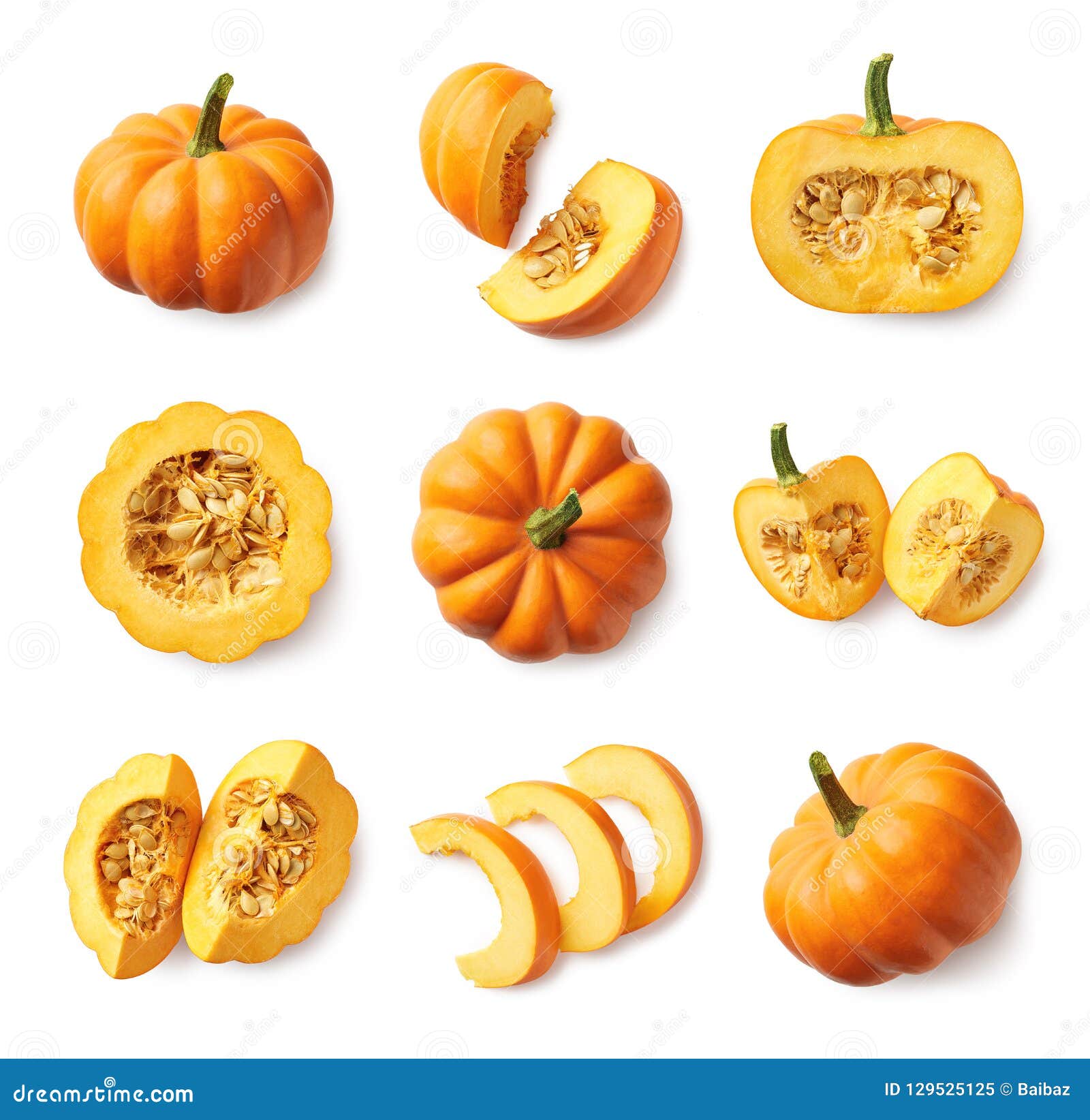 Set of Fresh Whole and Sliced Pumpkin Stock Image - Image of halloween ...
