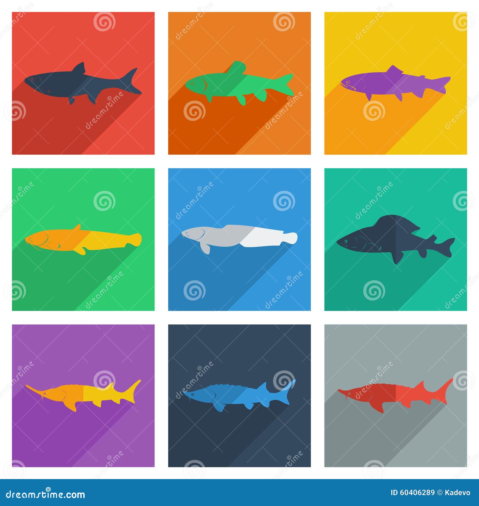 Set of Freshwater Fish with Shadow Flat Concept Stock Vector ...
