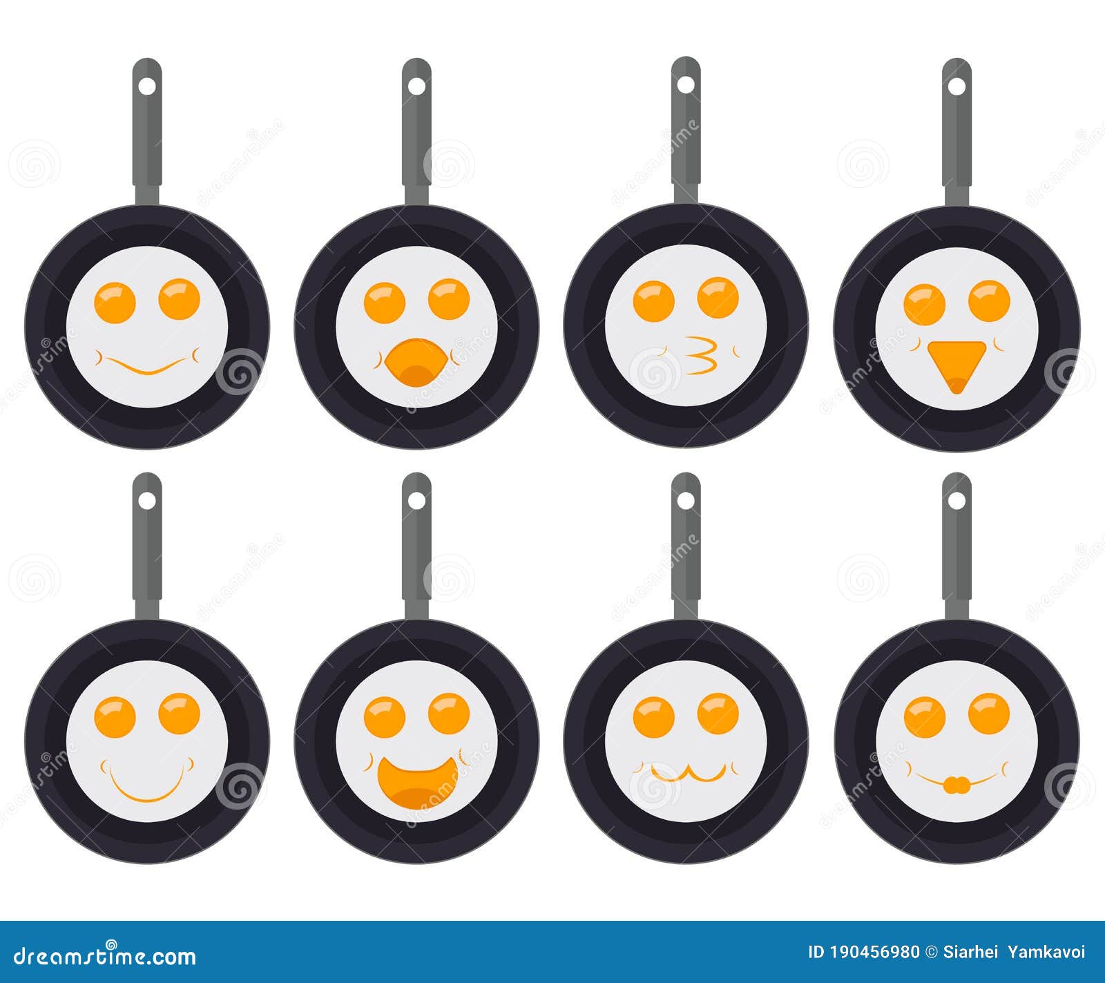 Fried Eggs Emoticons, Smiley and Emoji. a Set of Fried Eggs in Pans ...