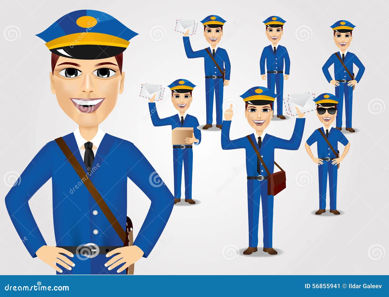 Set of Friendly Young Postmen with Bag Stock Vector - Illustration of ...