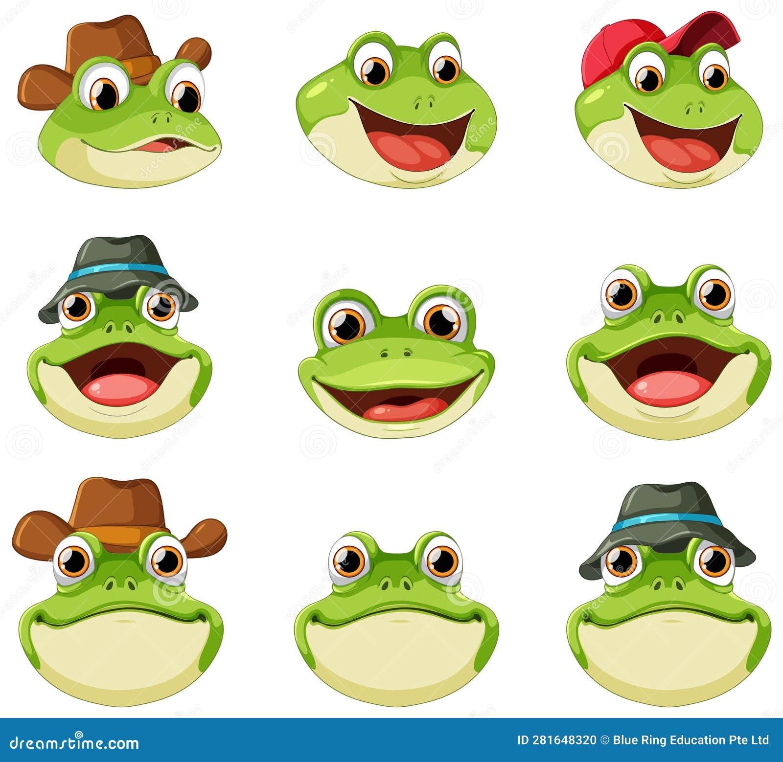 Set of Frog Cartoon with Different Facial Expression Stock Vector ...