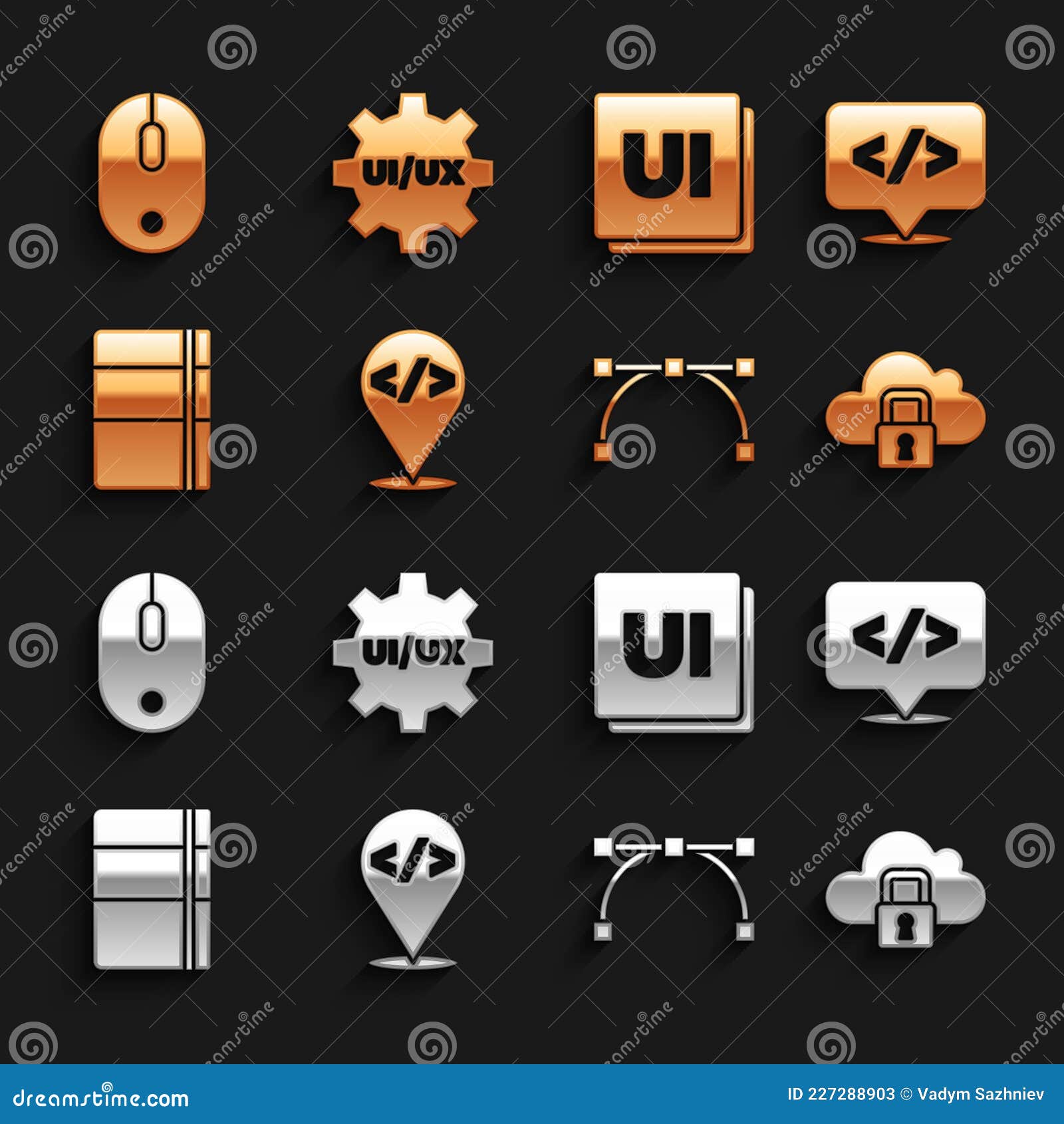 Set Front End Development, Cloud Computing Lock, Bezier Curve, Sketchbook or Album, UI UX Design ...