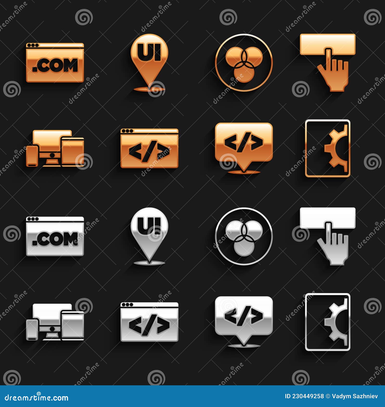 Set Front End Development, Keyboard, Web, Monitor, Mobile, Tablet, RGB and CMYK Color Mixing, UI ...