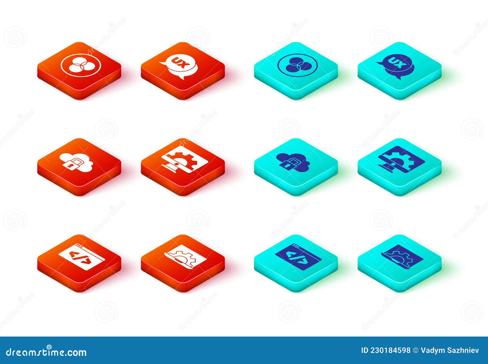 Set Front End Development, Web, Cloud Computing Lock, UI or UX Design and RGB and CMYK Color ...