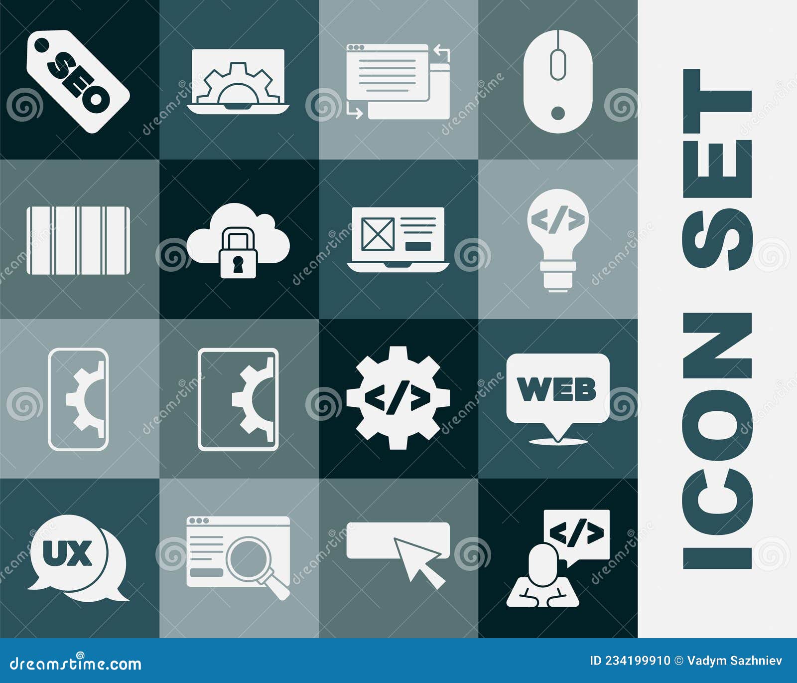 Set Front End Development Web And Graphic Design Ui Or Ux Cloud