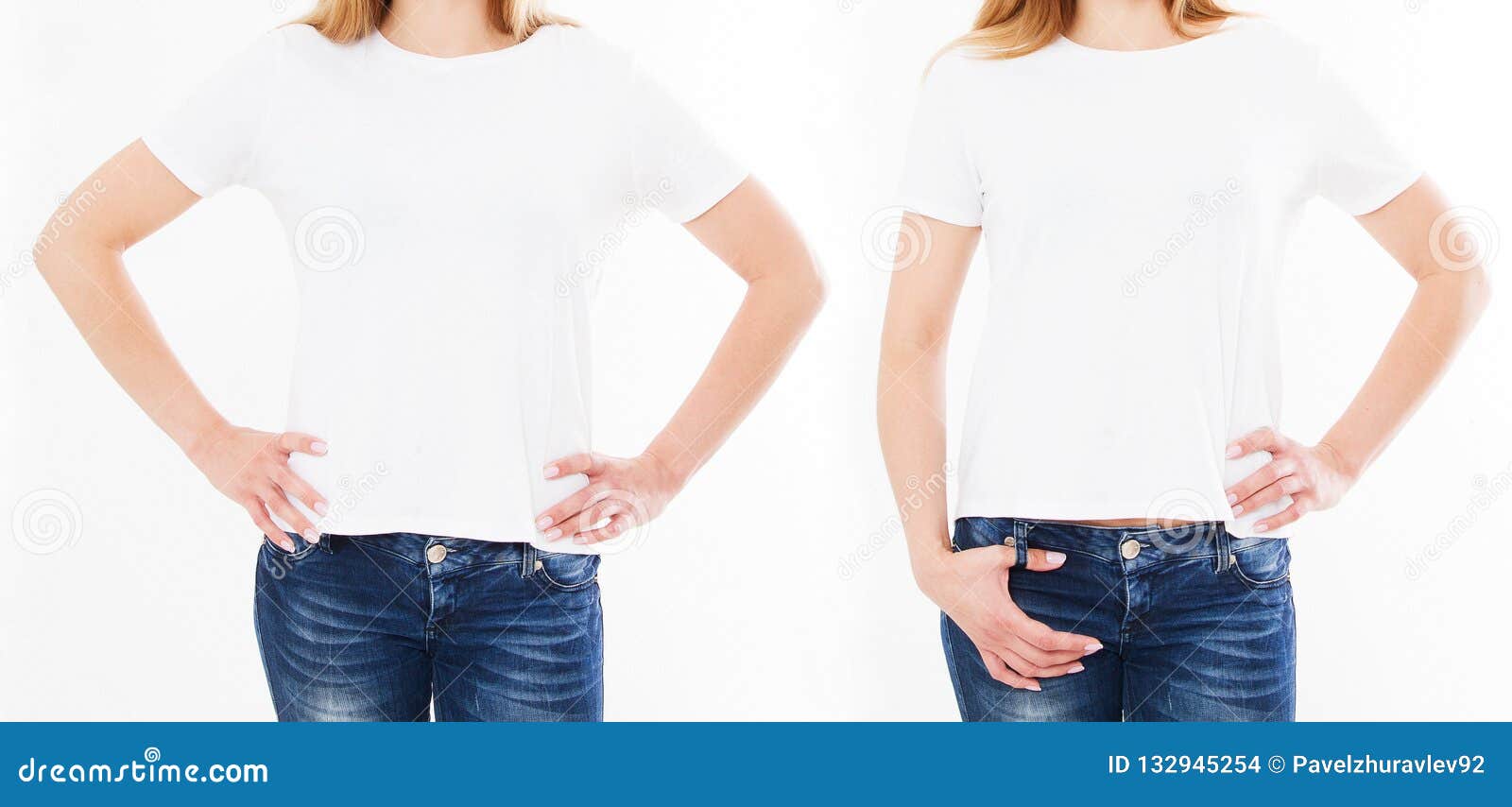 Set Front Views Woman in Tshirt Isolated on White Background Stock ...