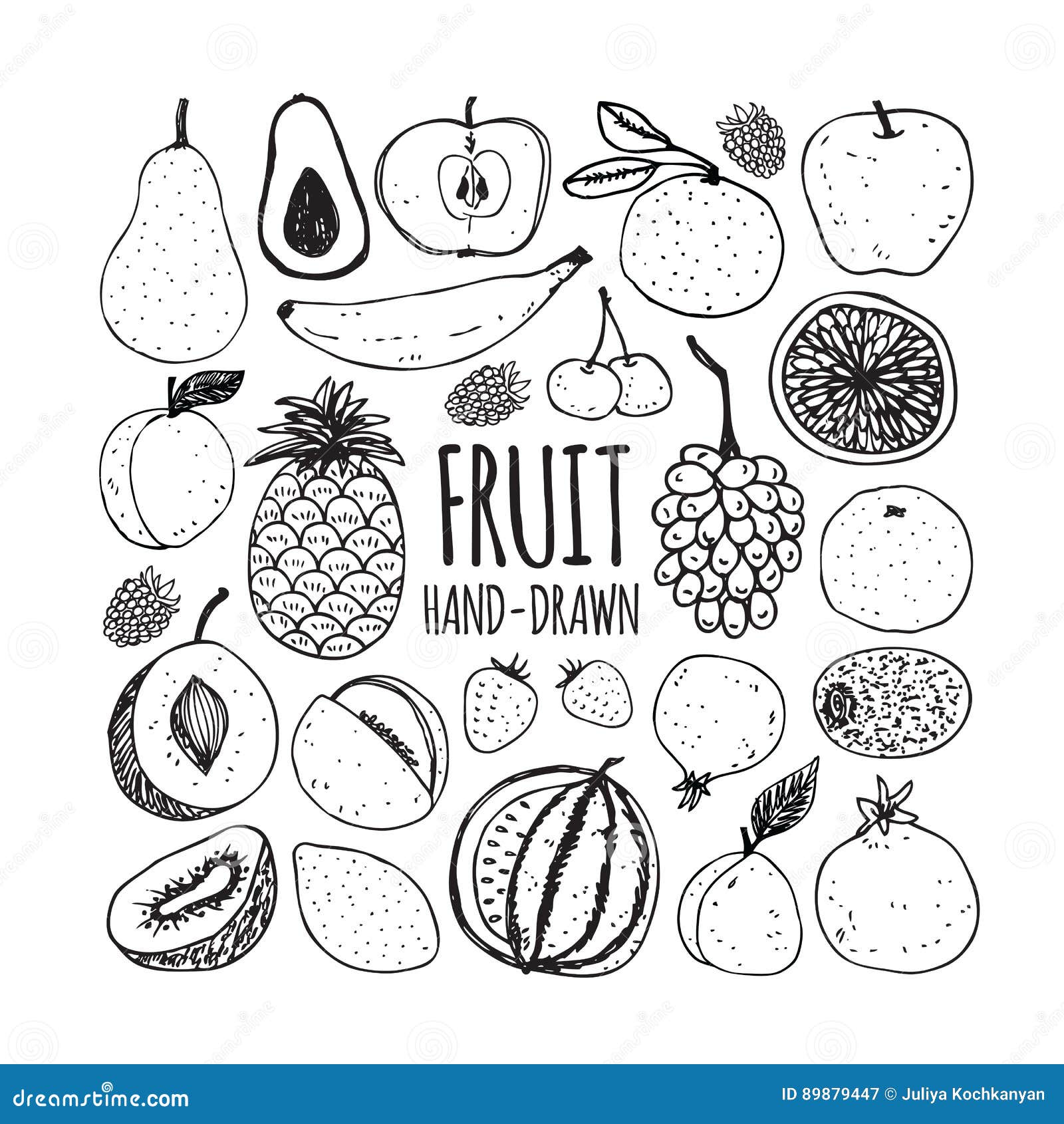 Set of Fruit in Doodle Style. Stock Vector - Illustration of citrus ...