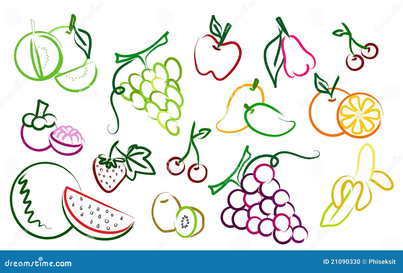 The Set of Fruit Drawing Icons Stock Illustration - Illustration of ...