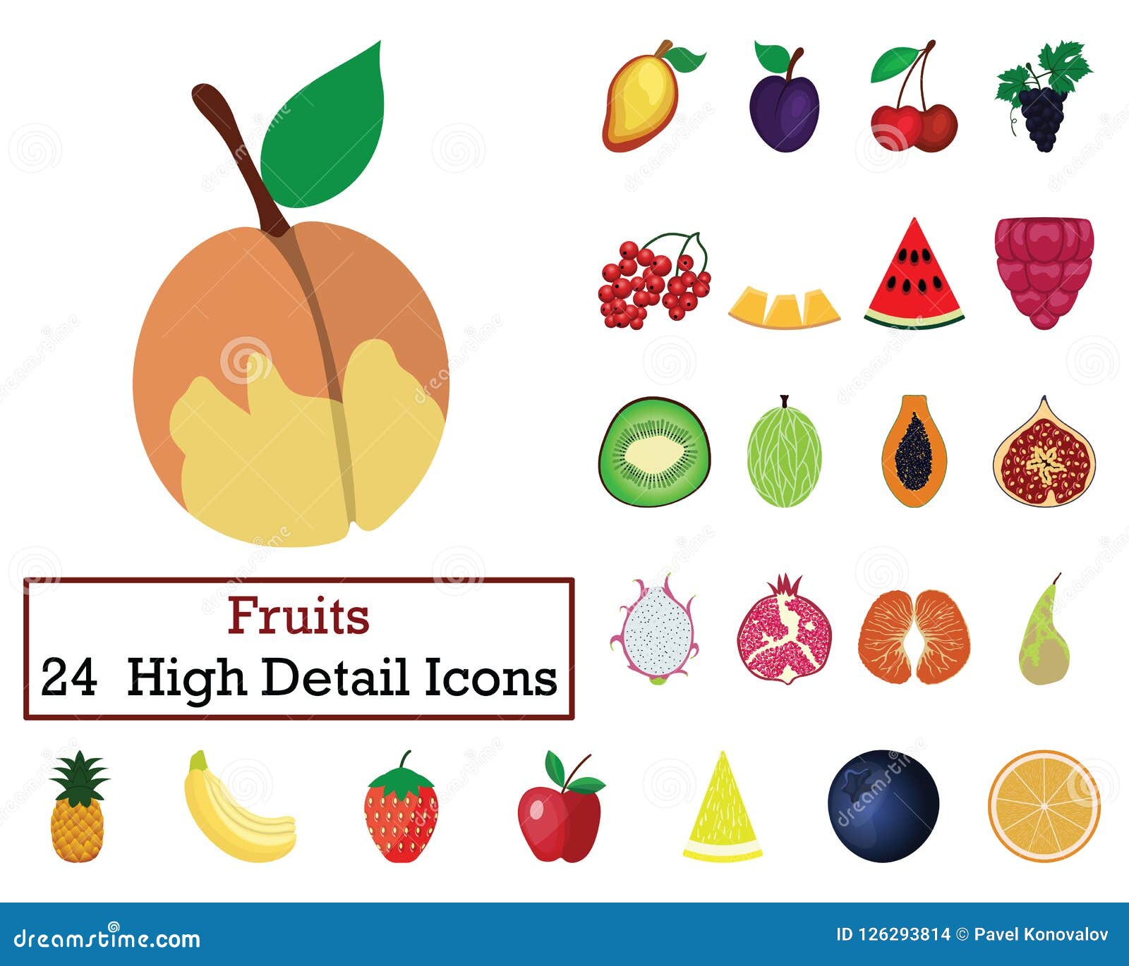 Set of 24 Fruit Icons stock vector. Illustration of mango - 126293814