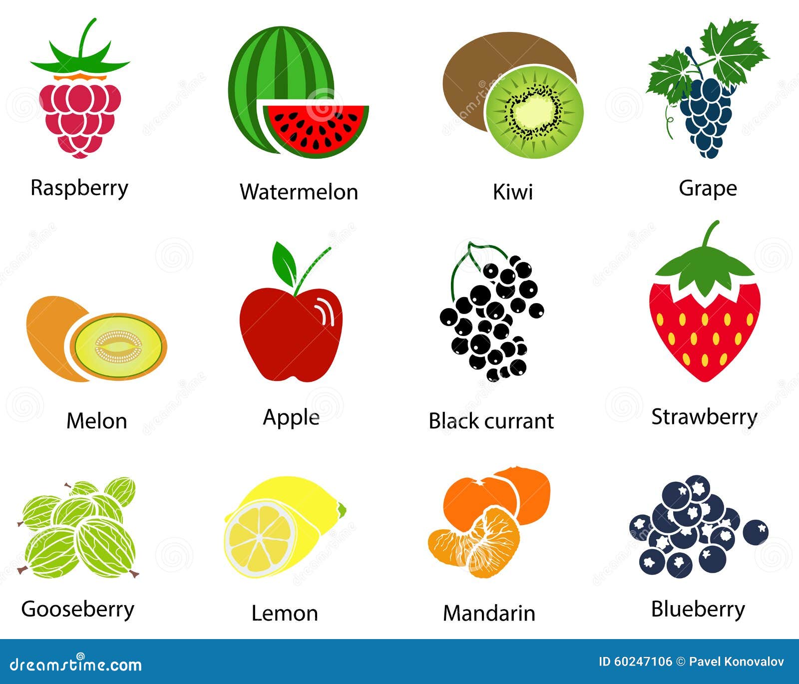 Set of Fruit Icons with Title Stock Vector - Illustration of harvesting ...