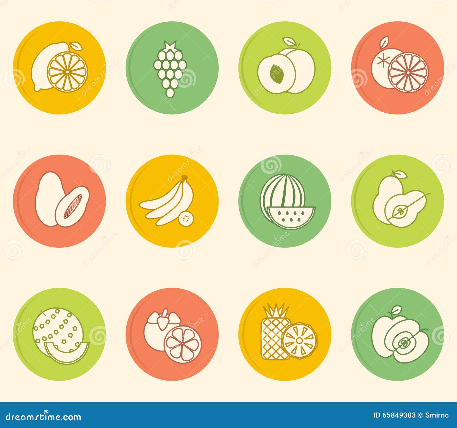 Set of 12 fruit icons stock vector. Illustration of natural - 65849303