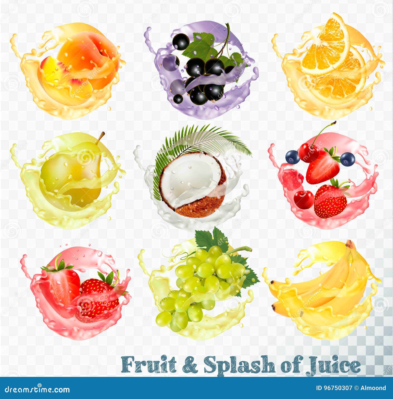 Set of fruit juice splash stock vector. Illustration of beverage - 96750307