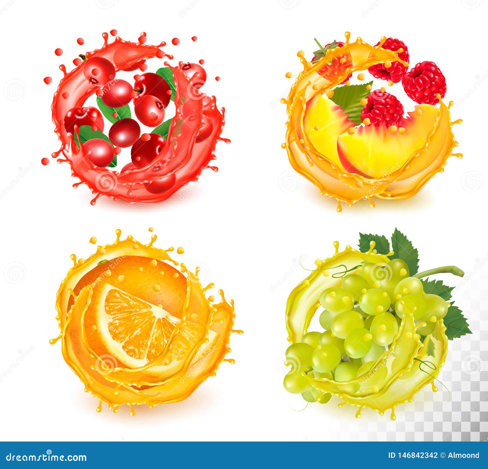 Set of Fruit Juice Splash. Vector Stock Vector - Illustration of drink ...