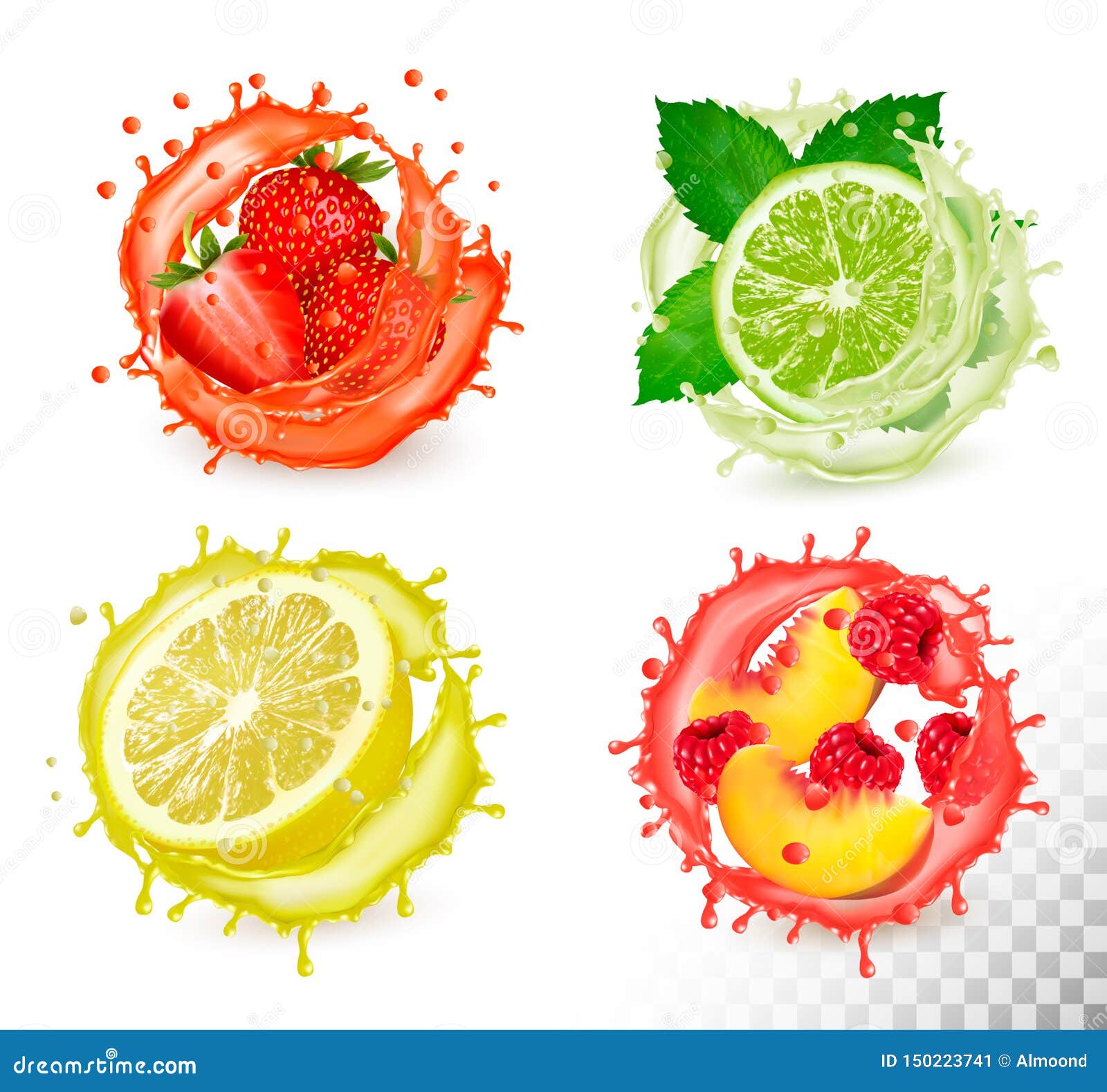 Set of Fruit in Juice Splash. Vector Stock Vector - Illustration of ...