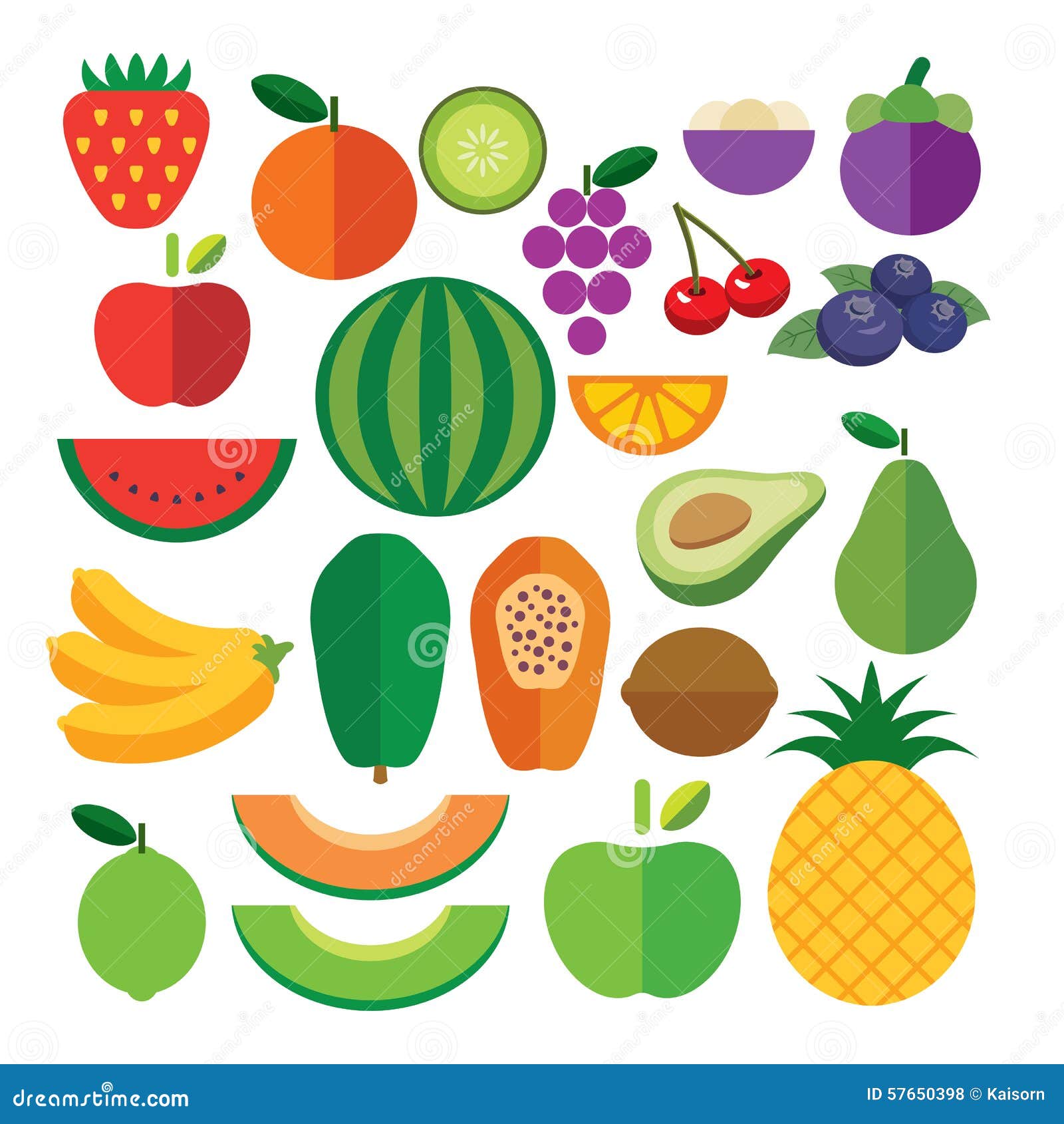 Set of fruits flat icon stock vector. Illustration of design - 57650398