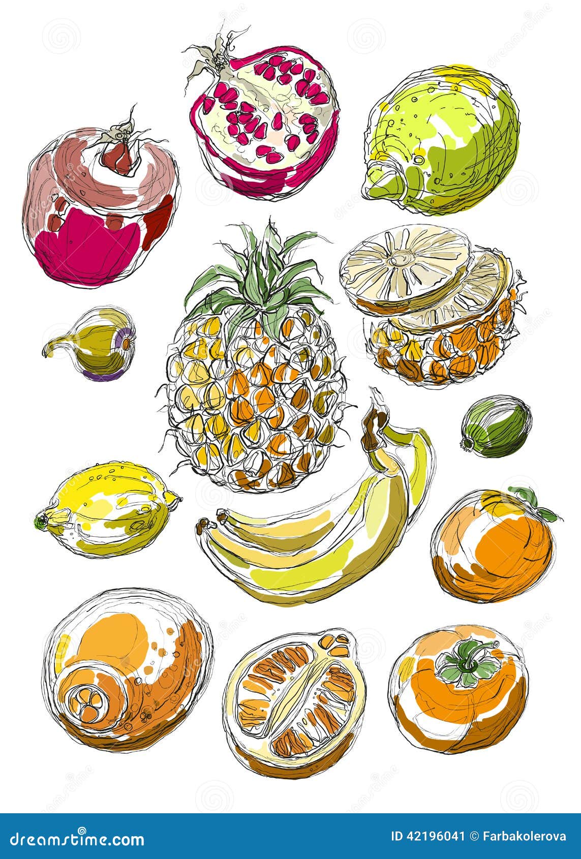 Set of Fruits. Freehand Drawing Stock Vector - Illustration of apple ...