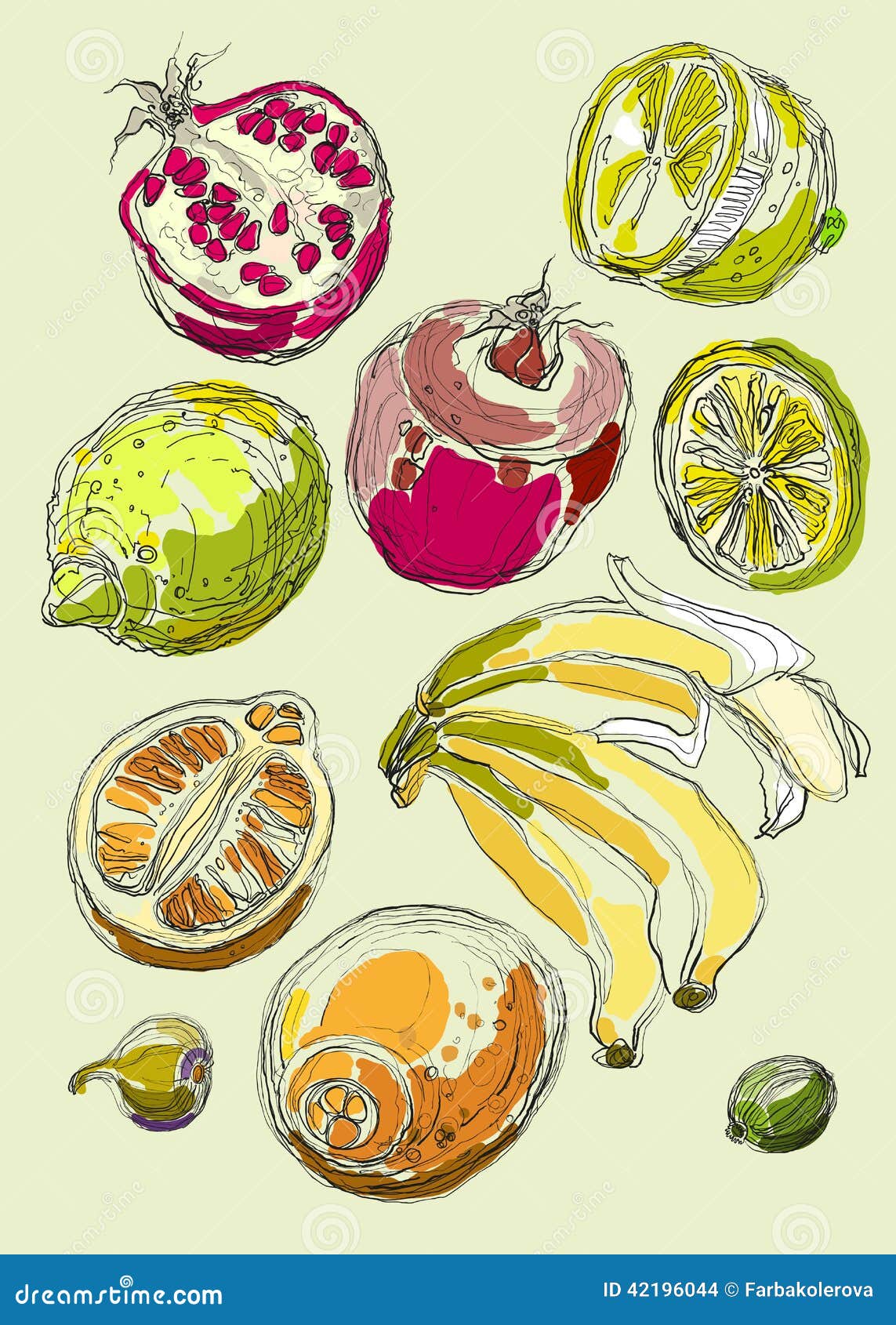 Set of Fruits. Freehand Drawing Stock Vector - Illustration of objects ...
